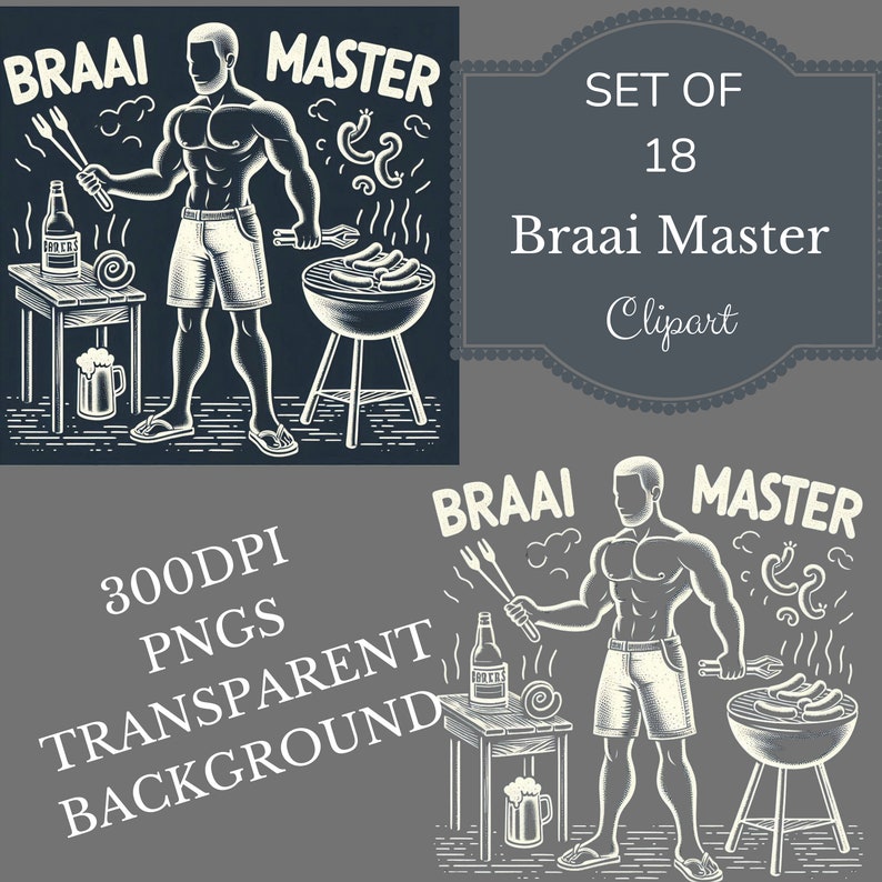 South African Braai Master Clipart Bundle: BBQ Graphics (digital ...