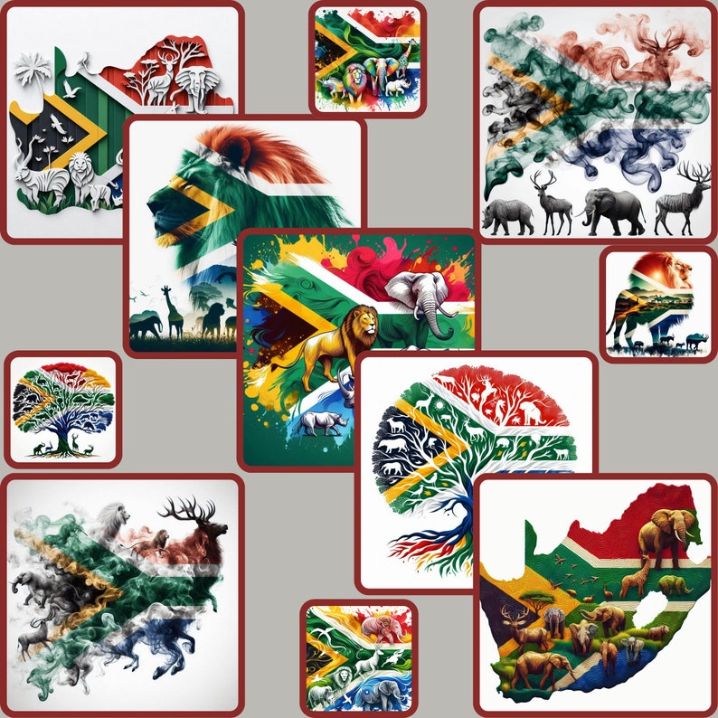 South African Flag Big 5 Clipart Bundle: Safari Animal PNG (digital ...