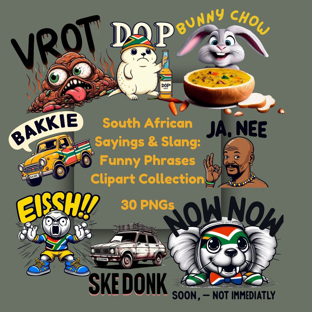 South African Sayings & Slang Clipart Bundle | 30 PNG Images | Funny ...