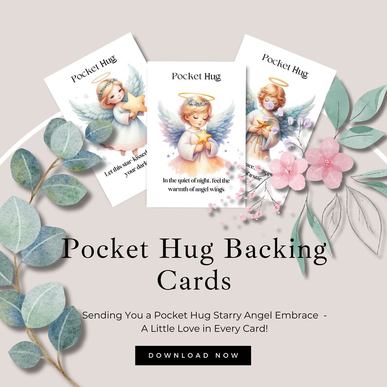 Pocket Hug Card Digital Printable - Angel Wing Hugs - 9 Pocket Hug Card ...