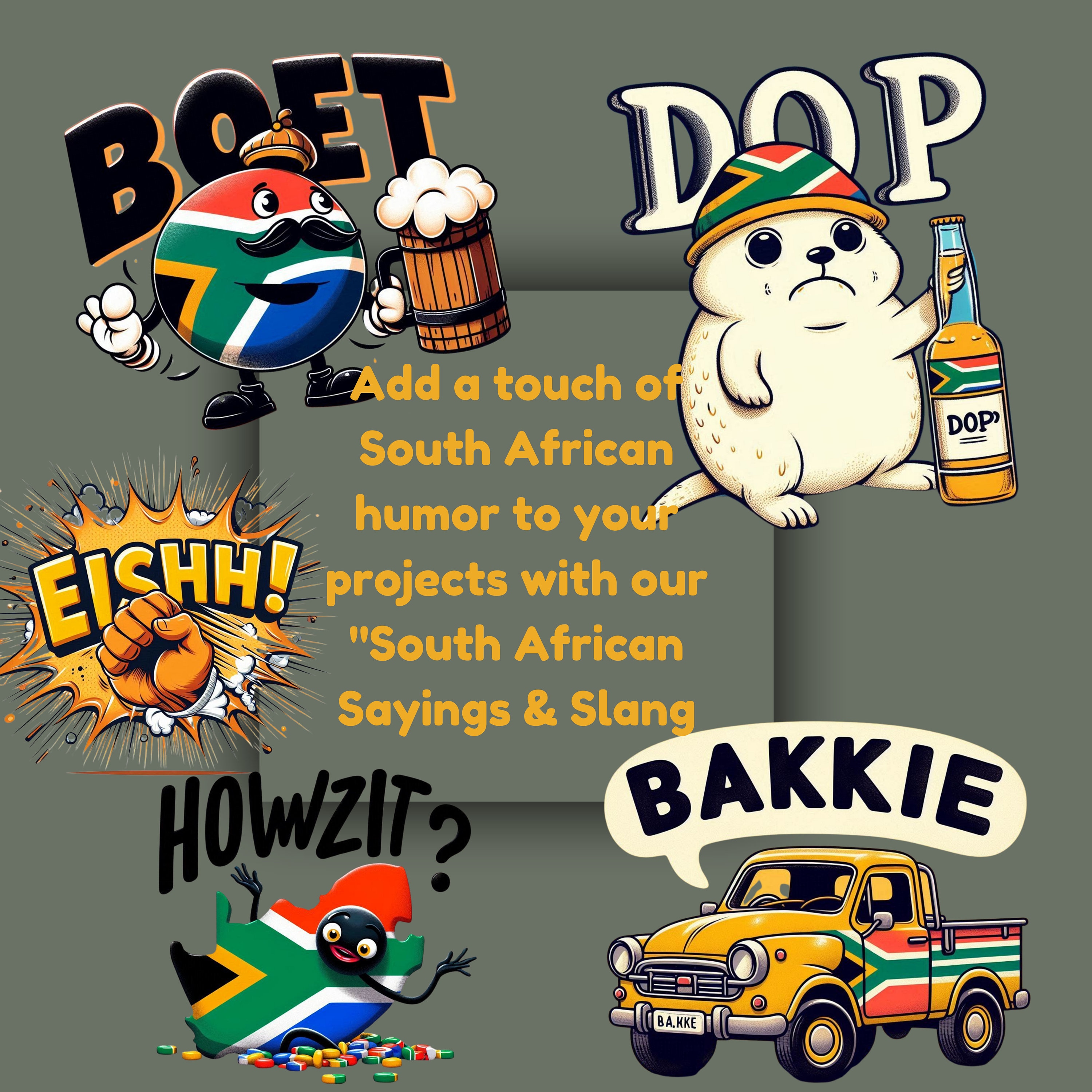 South African Sayings & Slang Clipart Bundle | 30 PNG Images | Funny ...