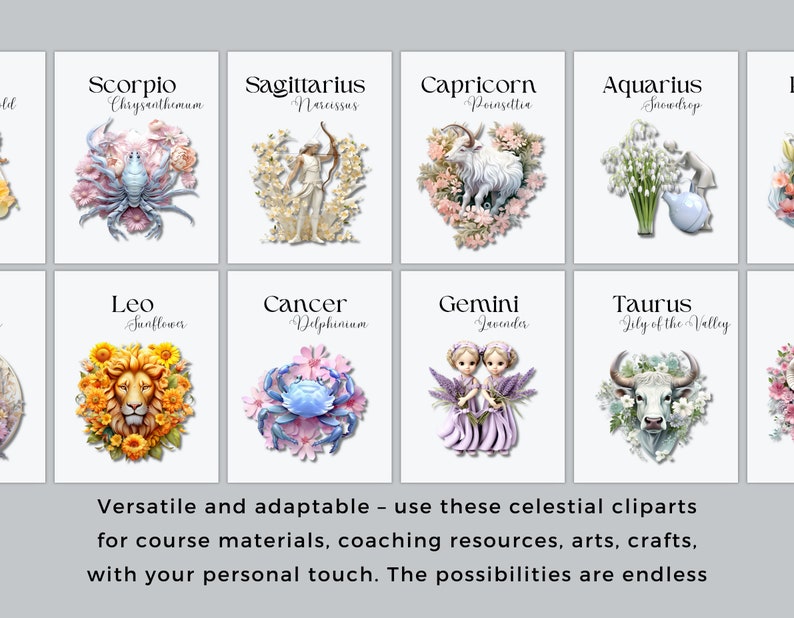 Birth Month Flowers & Zodiac Signs CANVA TEMPLATE Jpg Png - Etsy