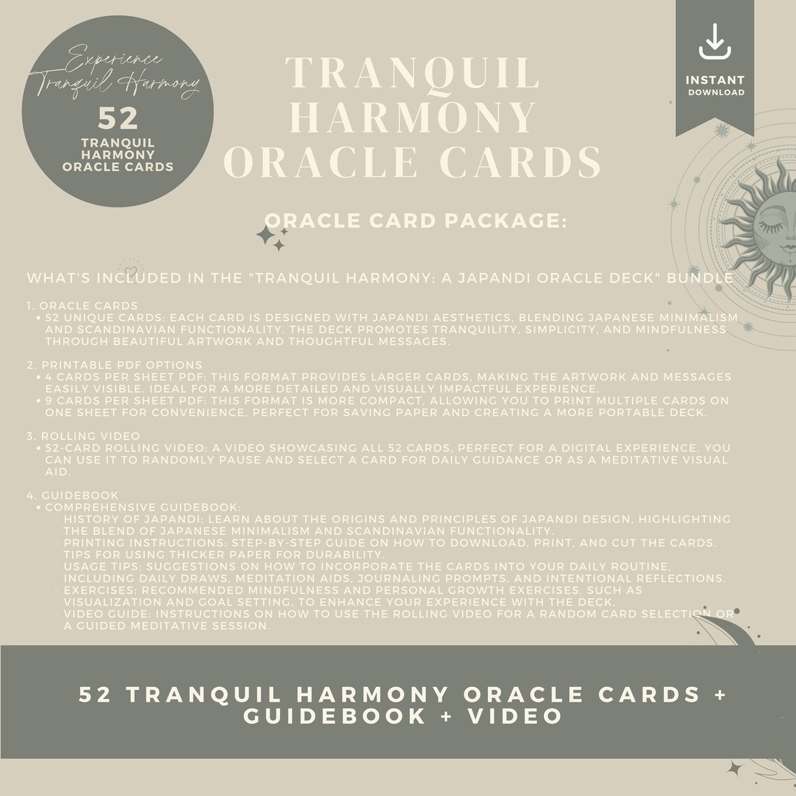 Tranquil Harmony: Japandi Oracle Deck - 52 Card Set, PDF Guidebook ...