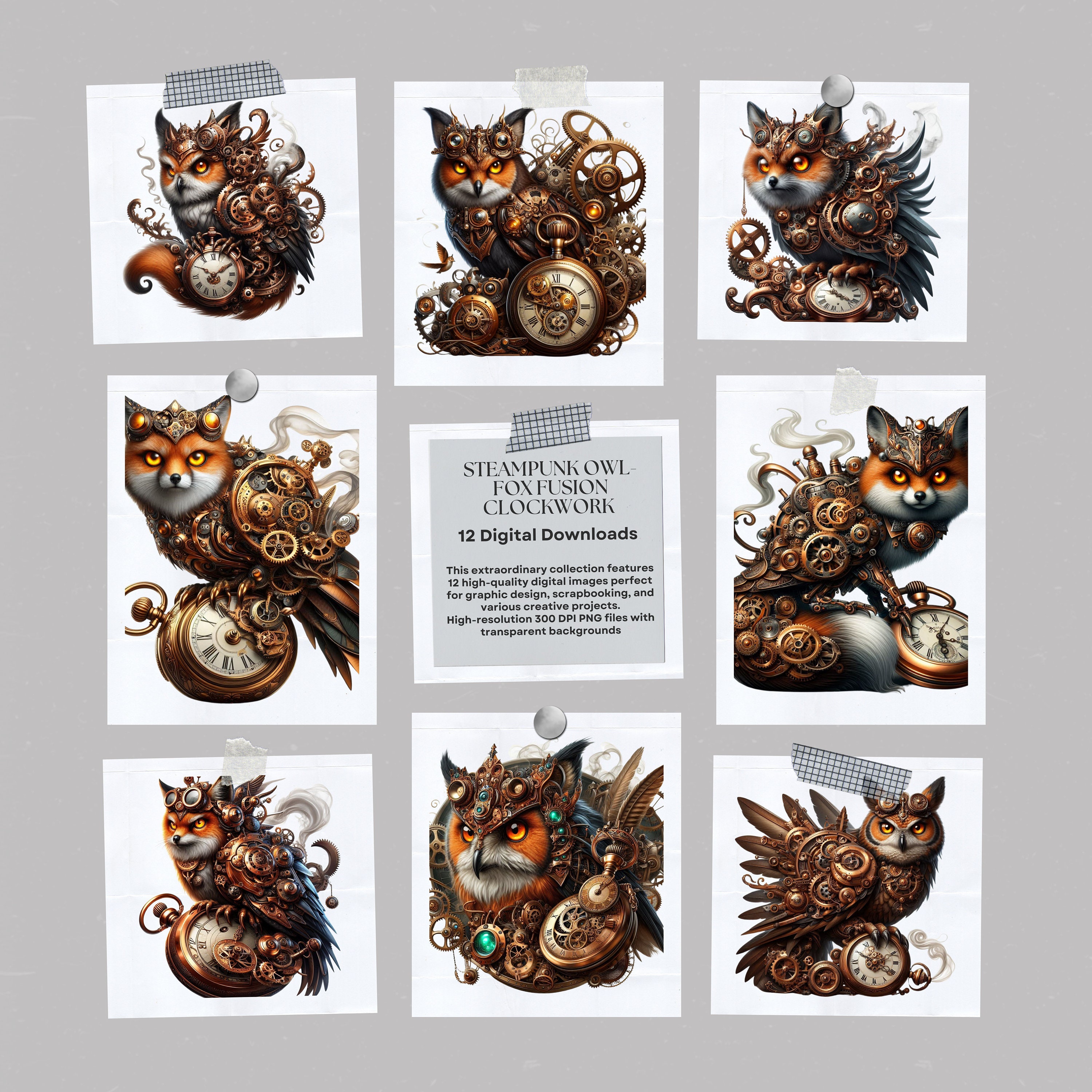 Steampunk Animal PNG | Clockwork Owl Fox Hybrid | Victorian Mechanical ...