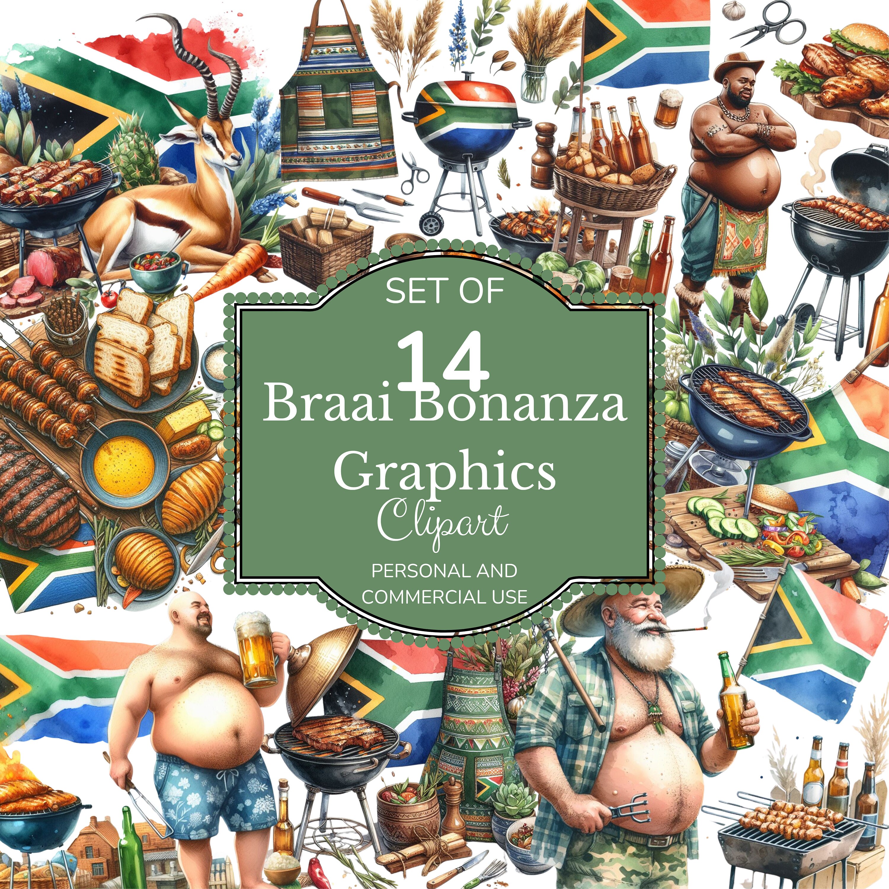 Braai Clipart Bonanza Graphics - 14 BBQ Clipart Pngs - Digital Download ...