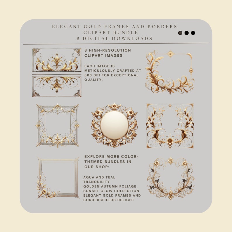 Elegant Gold Frames and Borders Bundle 8 Digital Downloads Transparent ...