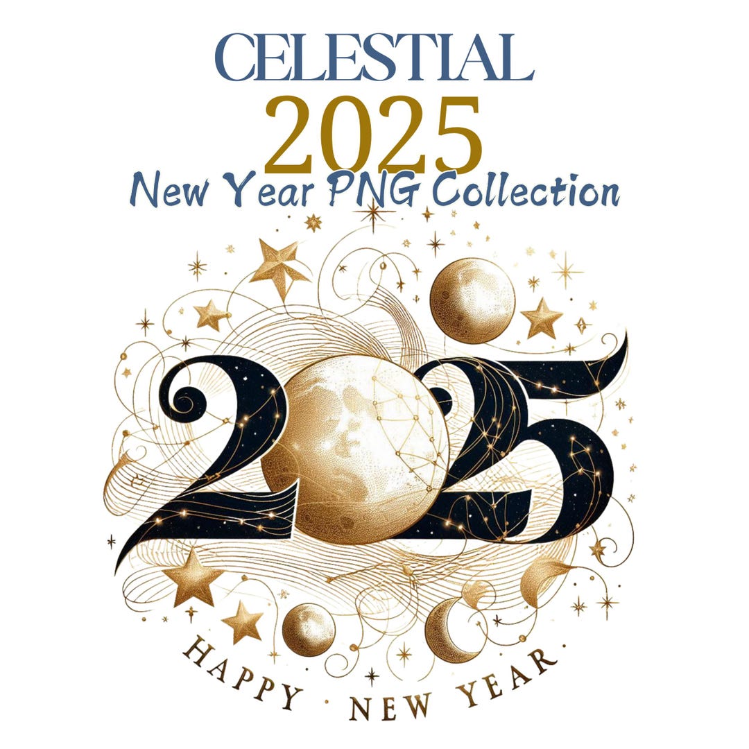 Celestial 2025 Gold Art Bundle | New Year PNG Collection | Zodiac ...