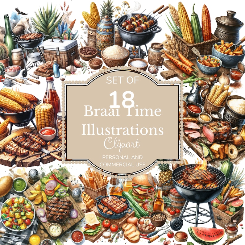 Braai Time Illustrations - 14 BBQ Clipart Pngs - Digital Download ...
