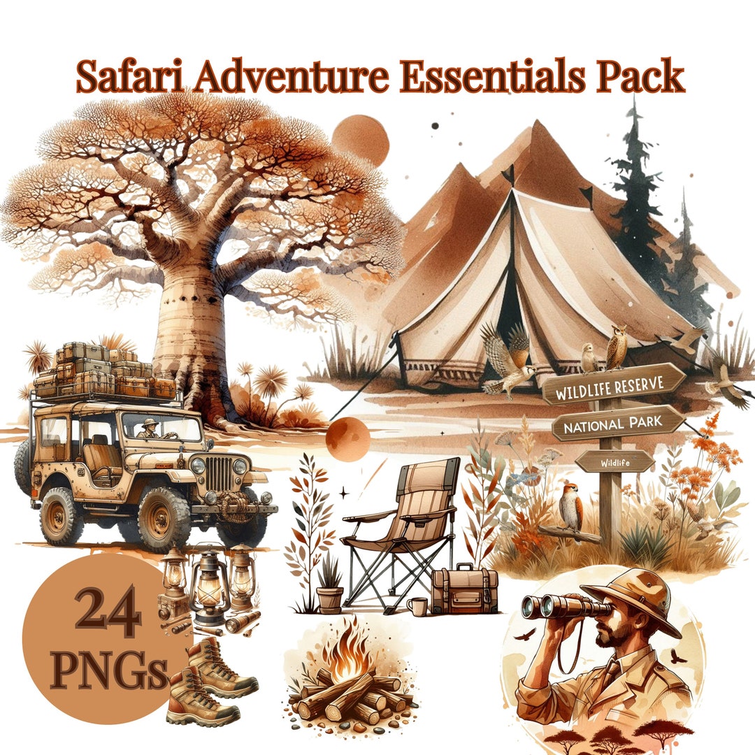 Safari Adventure Clipart Essentials Pack - 24 High-resolution Pngs ...