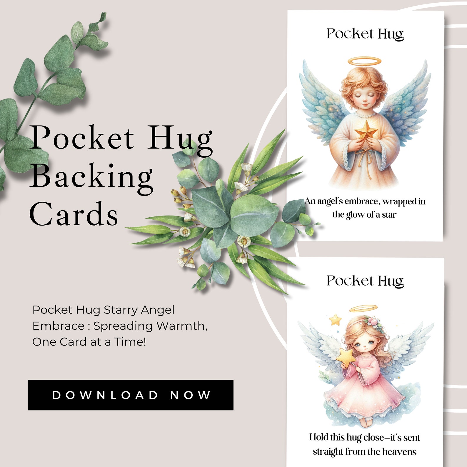 Pocket Hug Card Digital Printable - Angel Wing Hugs - 9 Pocket Hug Card ...