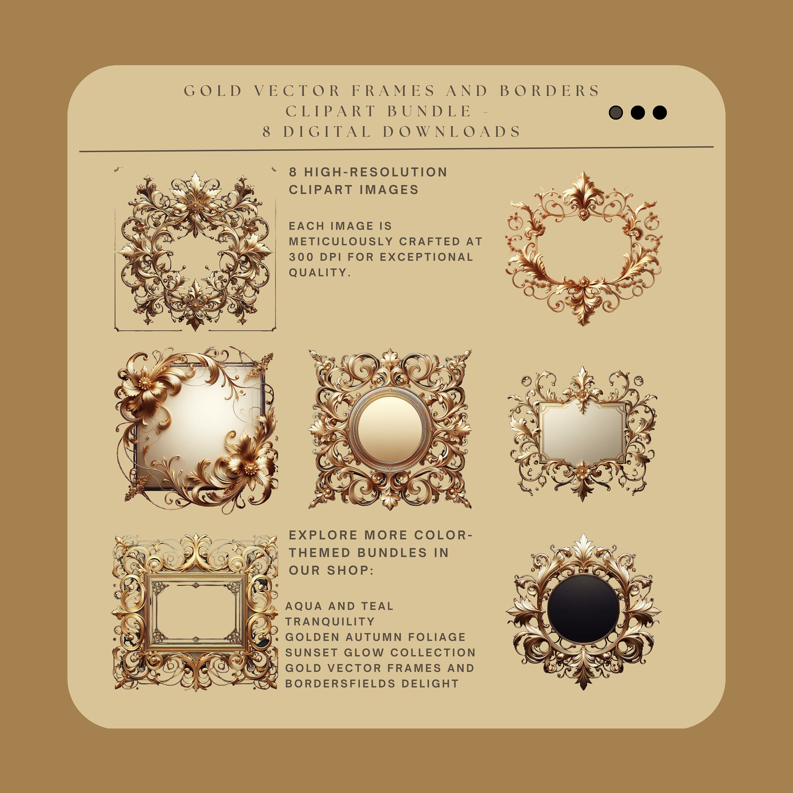 Gold Border Vector Collection - 8 Digital Downloads - 8 High-resolution Vector Images ...