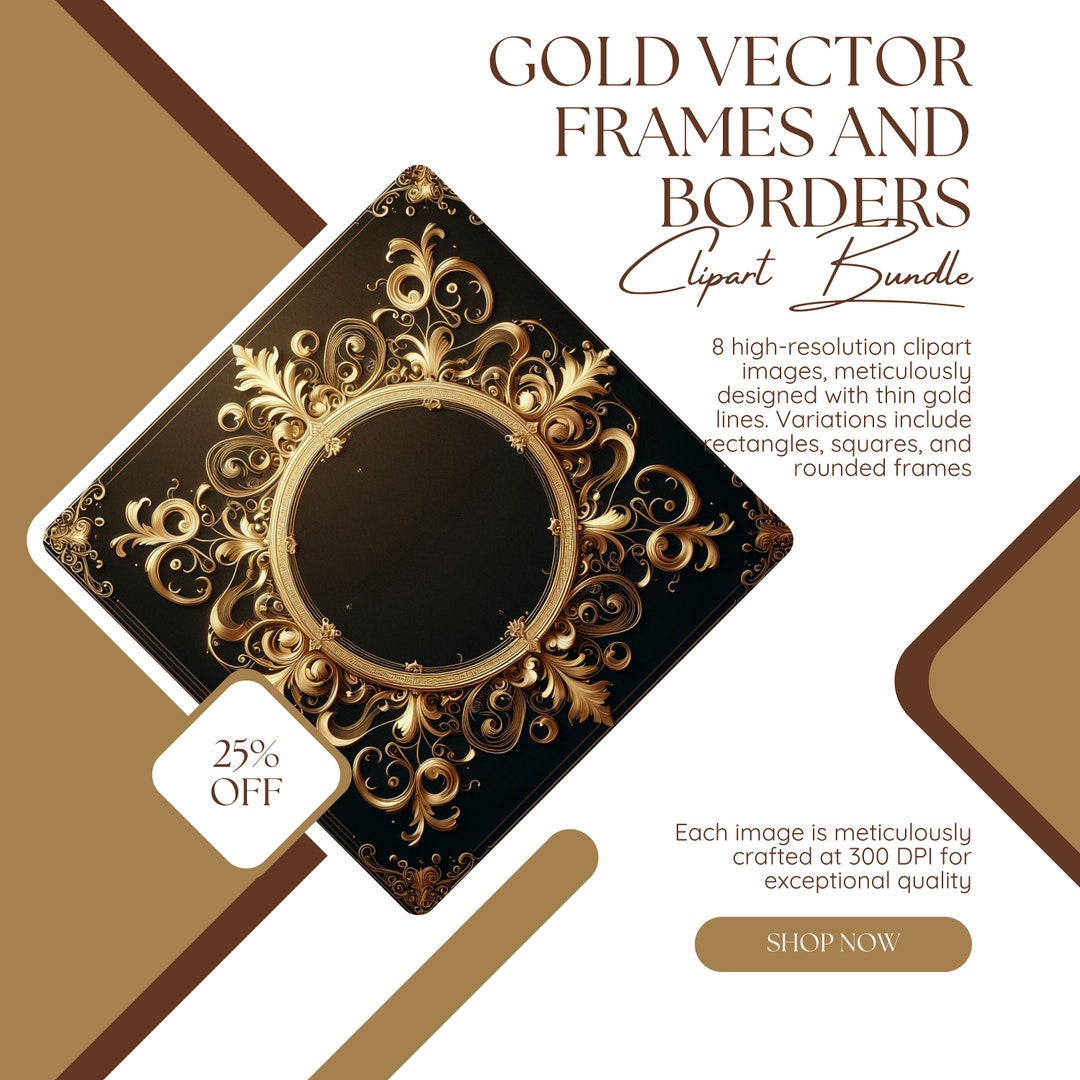 Gold Border Vector Collection - 8 Digital Downloads - 8 High-resolution Vector Images ...