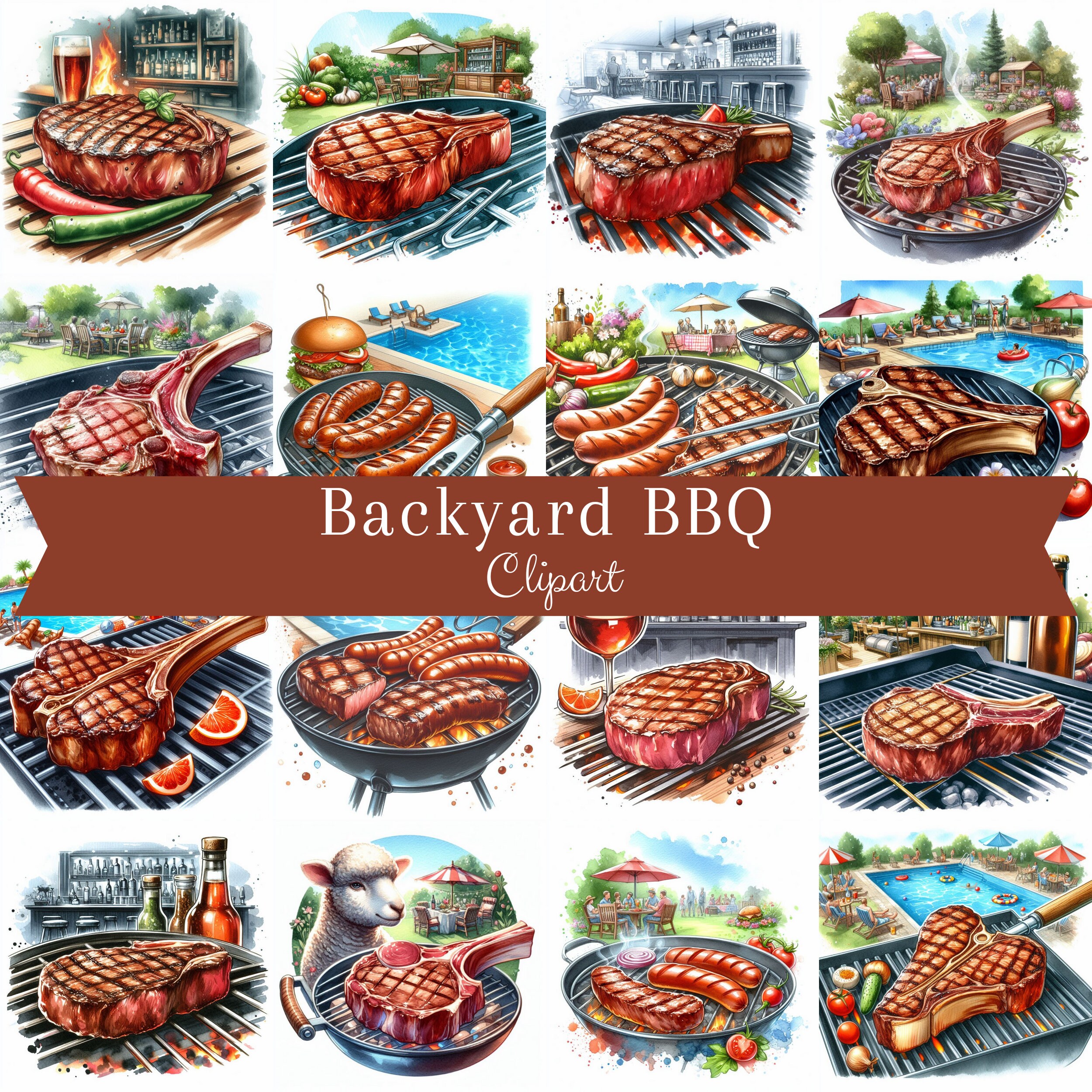 Backyard BBQ Party Clip Art - 30 Summer PNG Graphics - Swimming Pool ...
