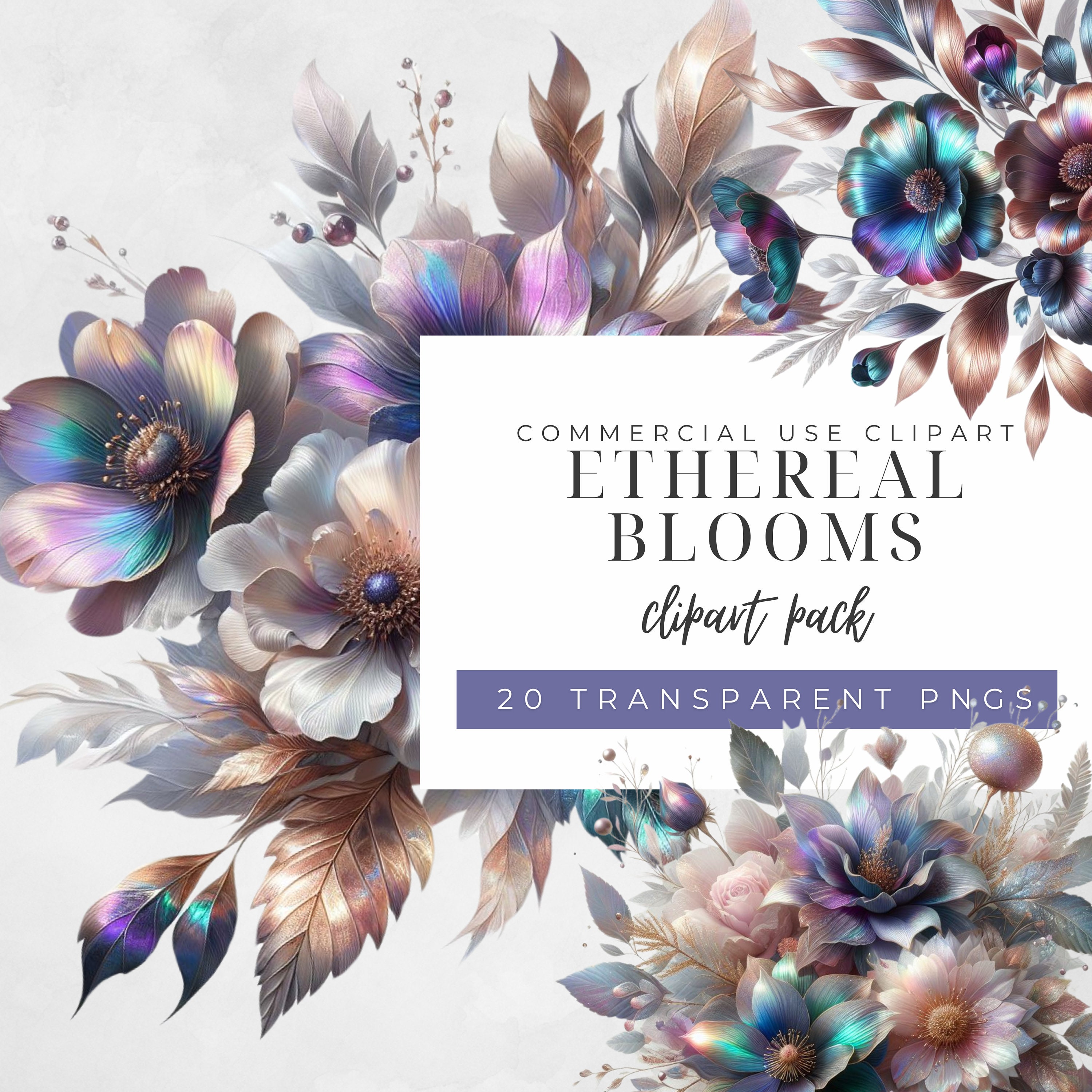 Ethereal Blooms Clipart Bundle | 20 Pngs | Transparent Background | 300 ...