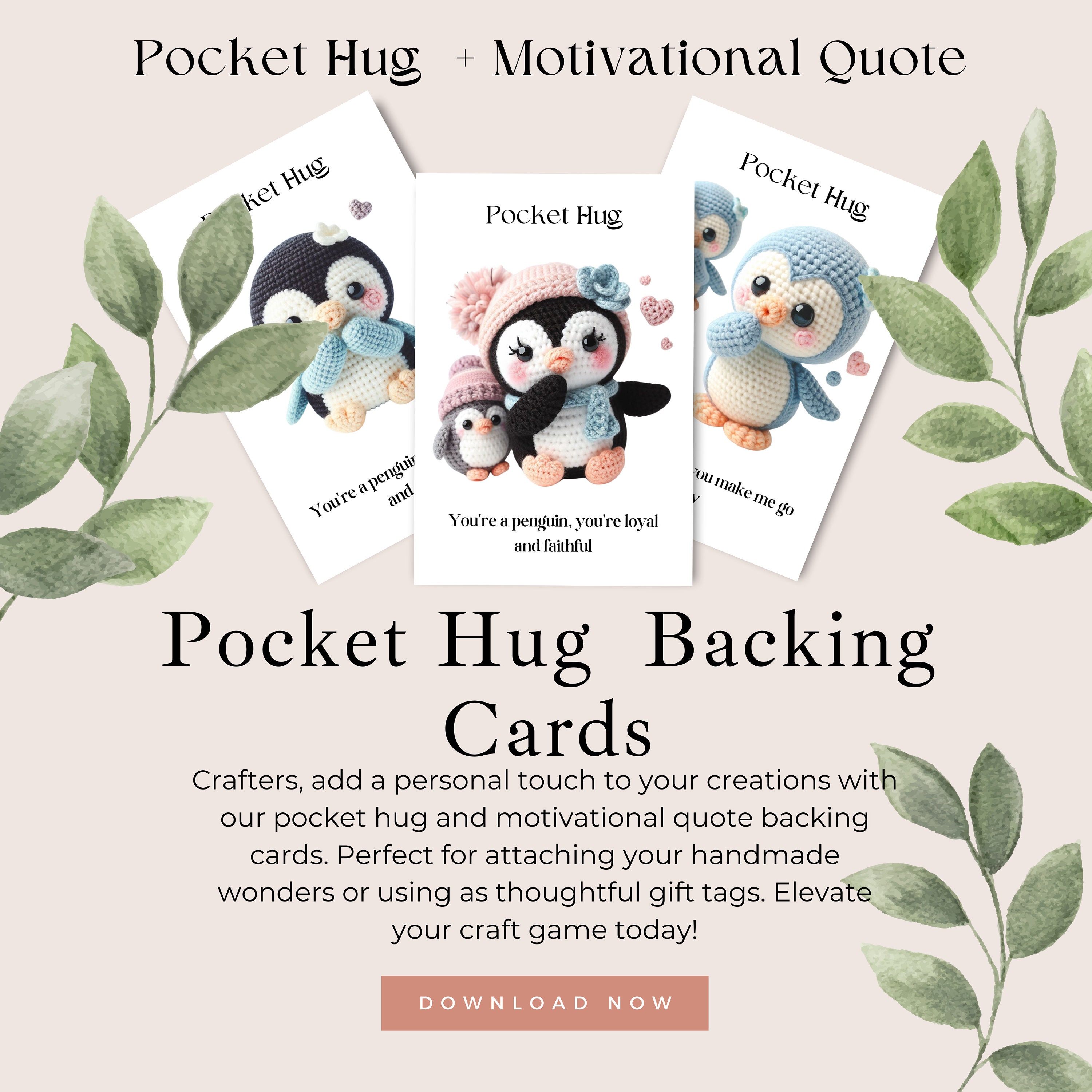 Penguin Pocket Hug Backing Cards, Cool and Cute Quotes, Printable A4 ...