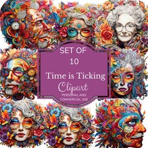 Vibrant Psychedelic People Heads Clipart With Mini Clocks, Transparent ...