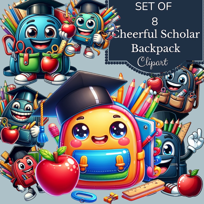 Back to School Clipart, Cute Backpack Character PNG, Transparent ...