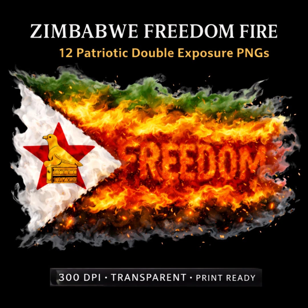 Zimbabwe Freedom Fire PNG Bundle, Double Exposure Patriotic Art ...