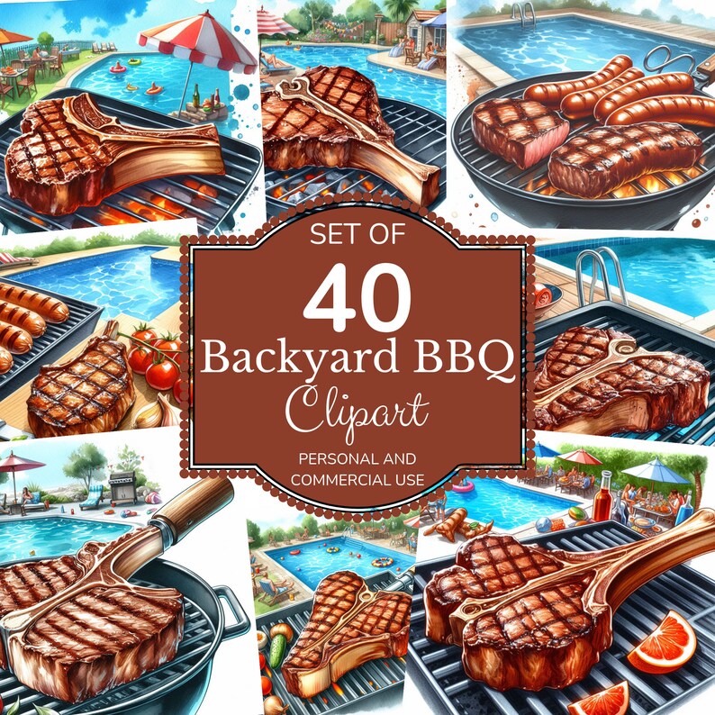 Backyard BBQ Party Clip Art - 30 Summer PNG Graphics - Swimming Pool ...
