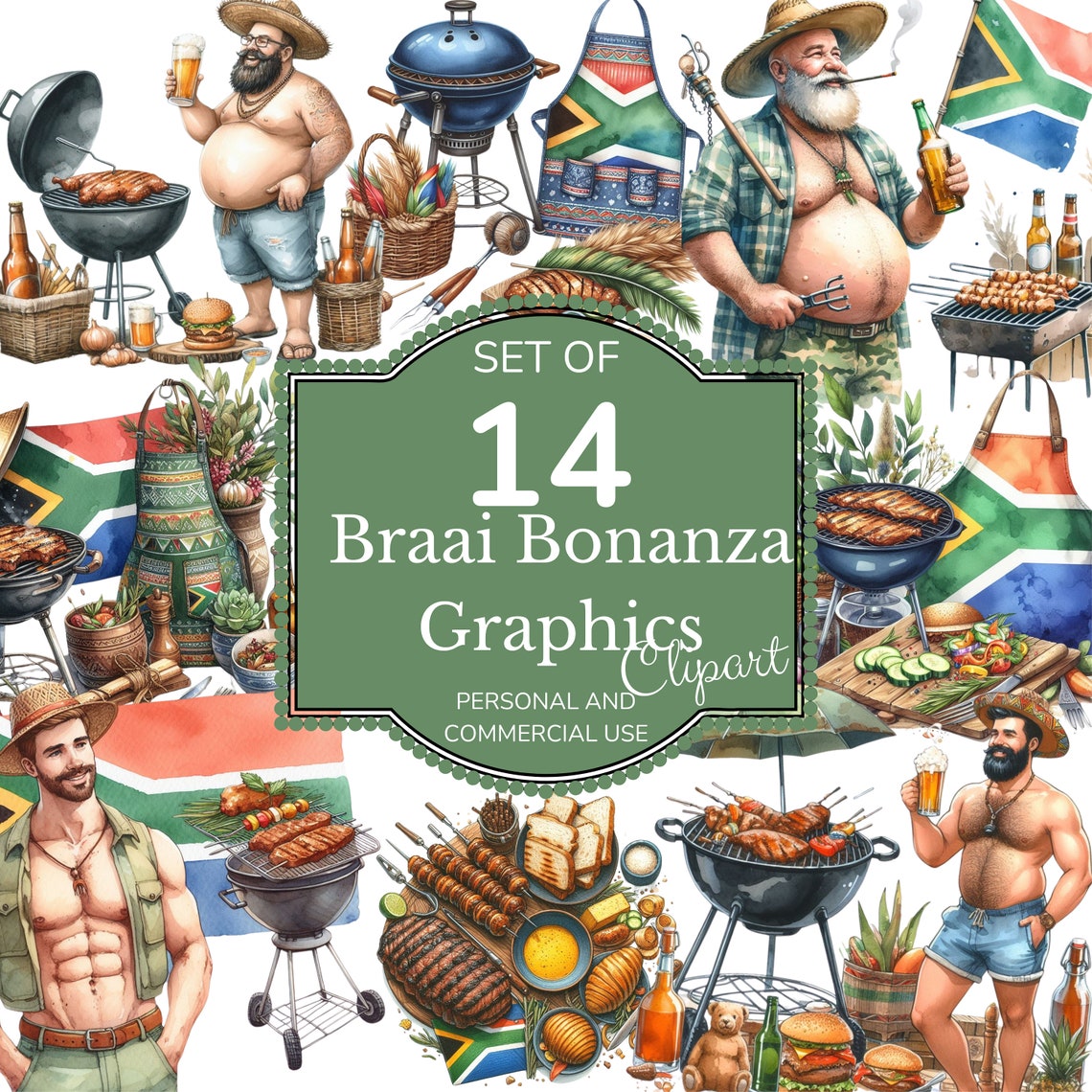 Braai Clipart Bonanza Graphics - 14 BBQ Clipart Pngs - Digital Download ...