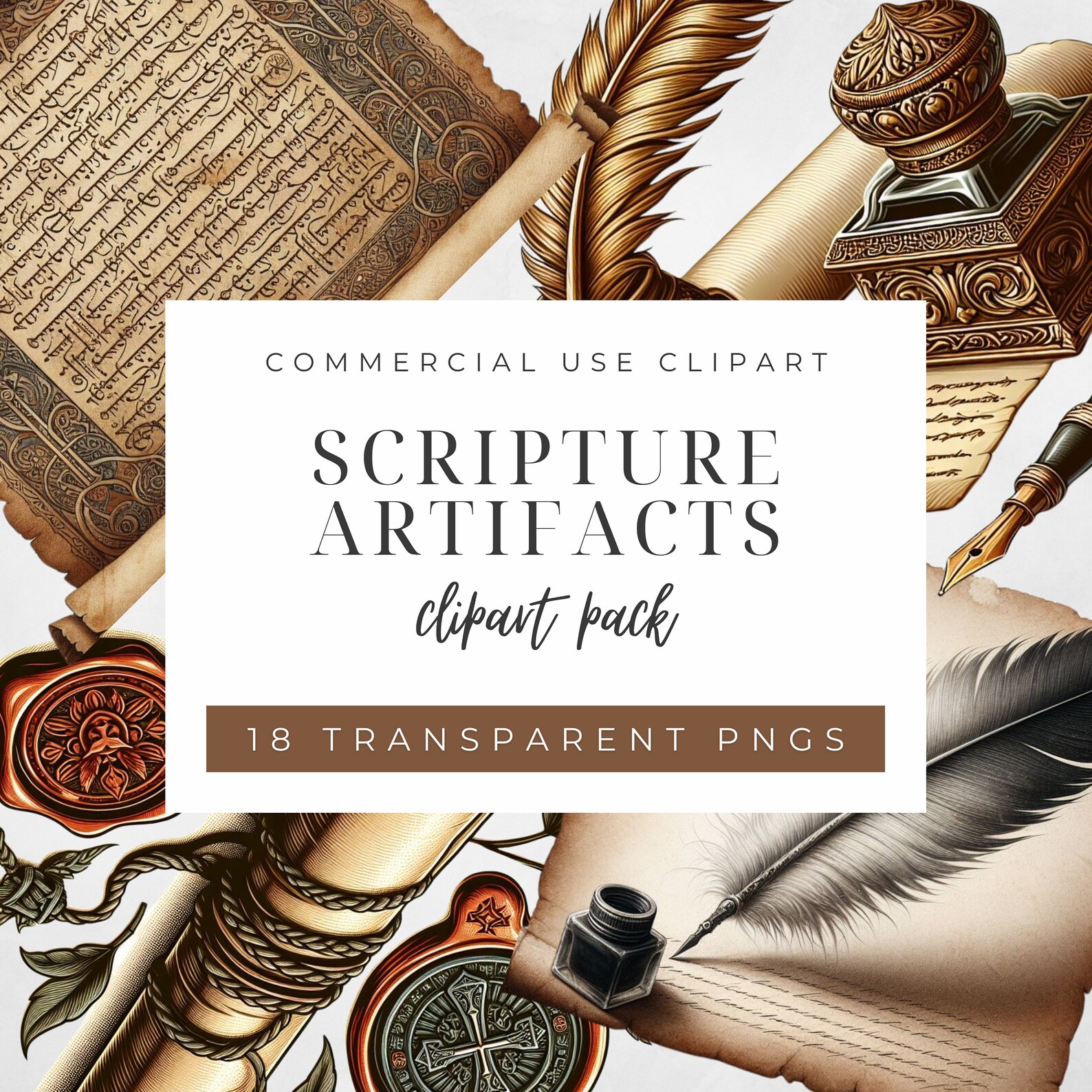 Divine Scrolls: Scripture Artifacts Clipart Bundle 18 Transparent Pngs ...