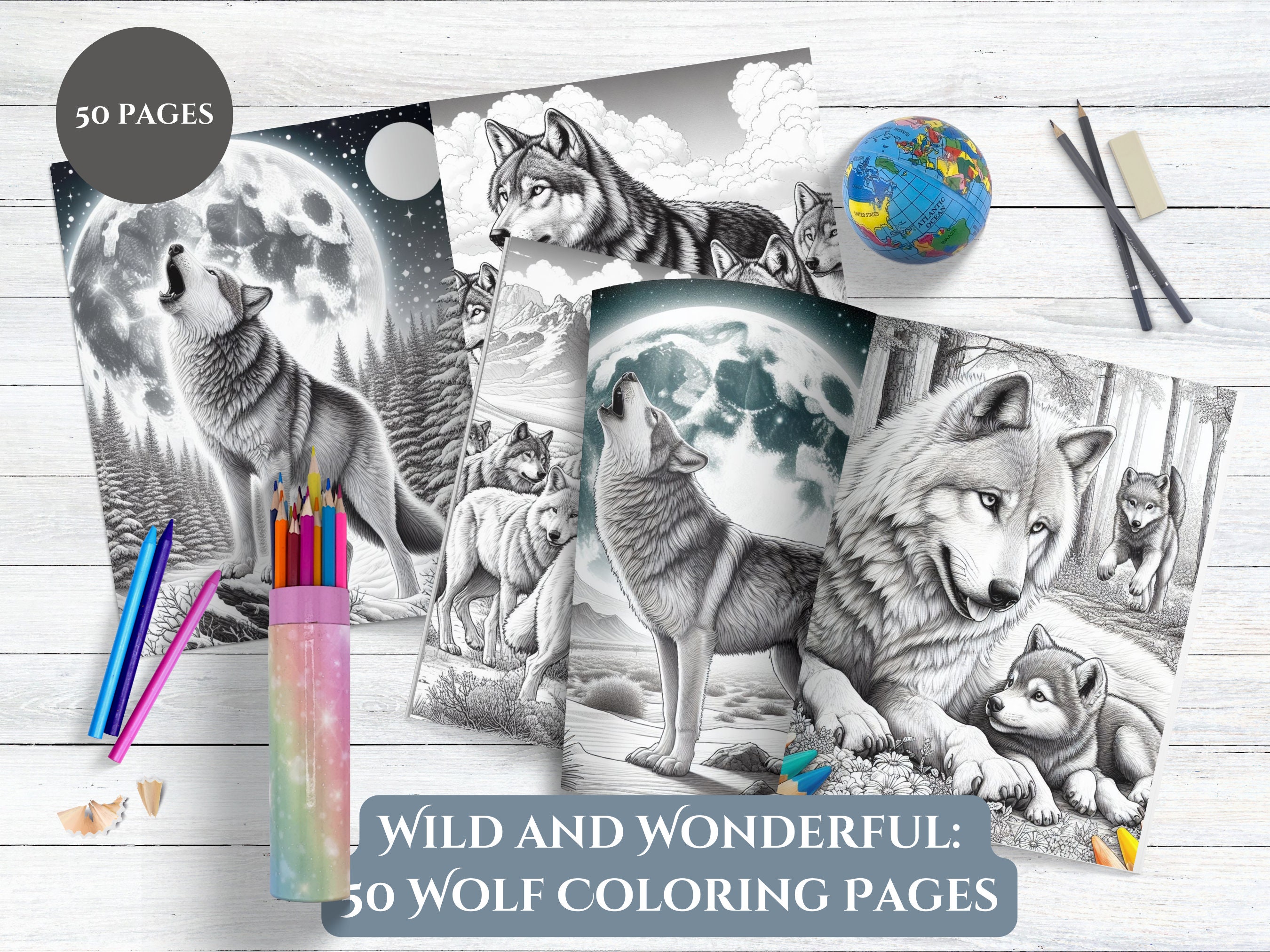 Wild Wolf Coloring Book: 50 Pages to Unleash Your Creativity Instant ...