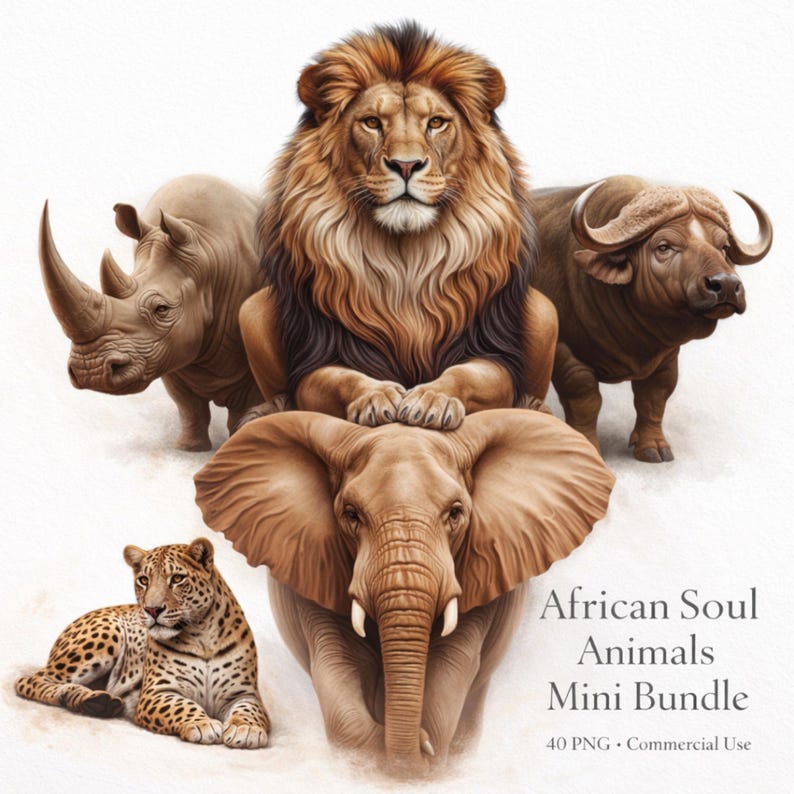 African Soul Animals Clipart Bundle, Safari Animal PNG, Lion Elephant ...