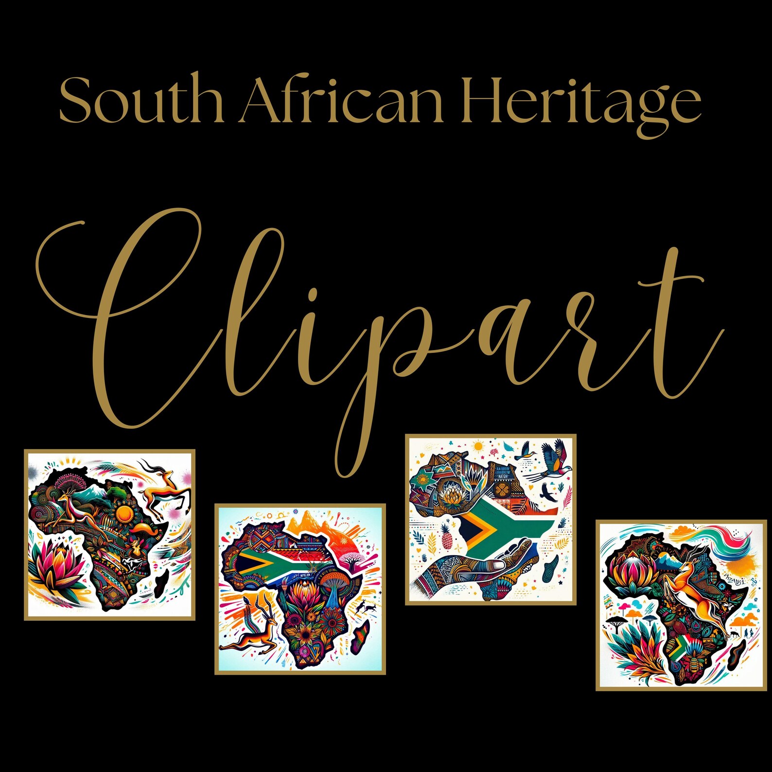 African Continent PNG South Africa Tribal Art Protea Springbok Clipart ...