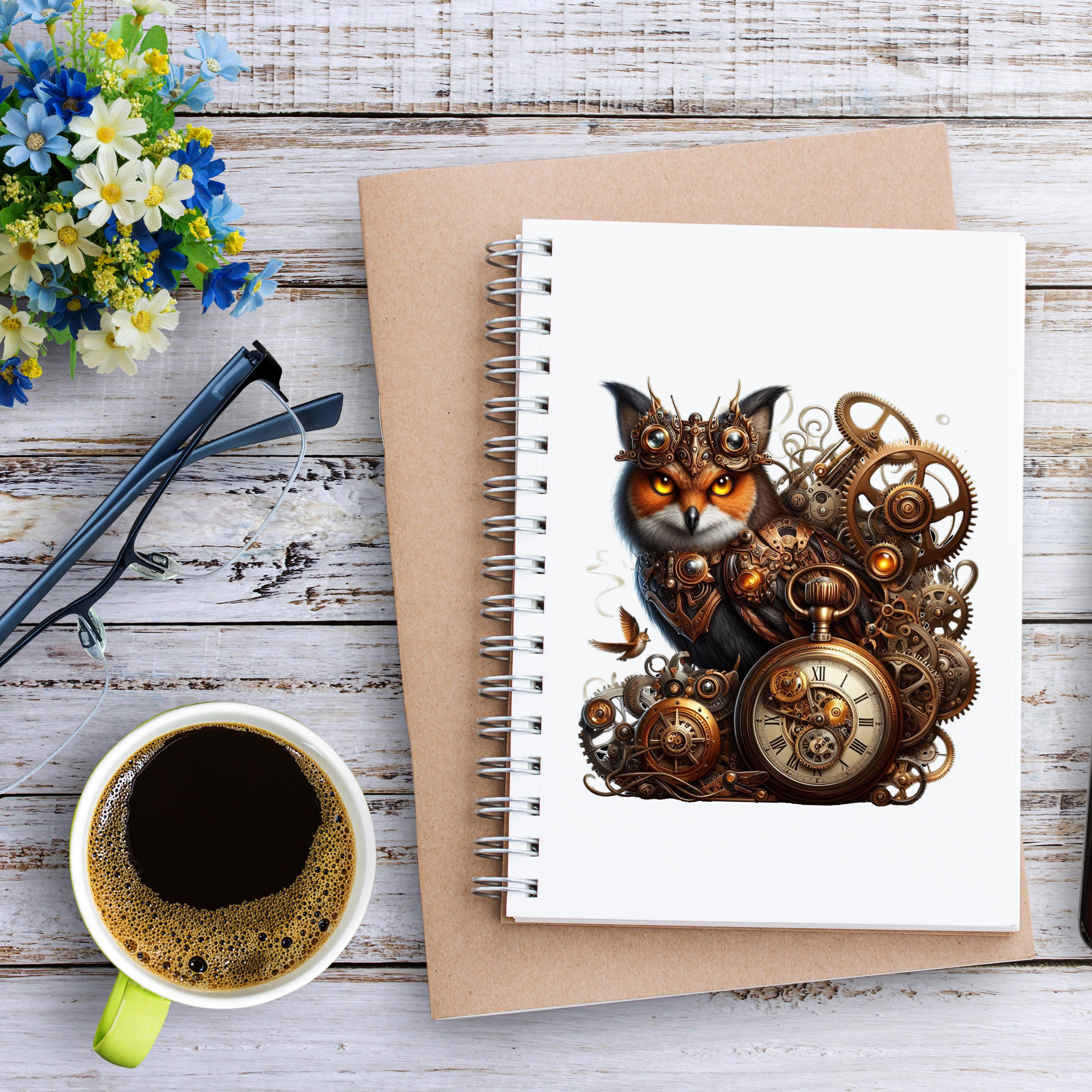 Steampunk Animal PNG | Clockwork Owl Fox Hybrid | Victorian Mechanical ...