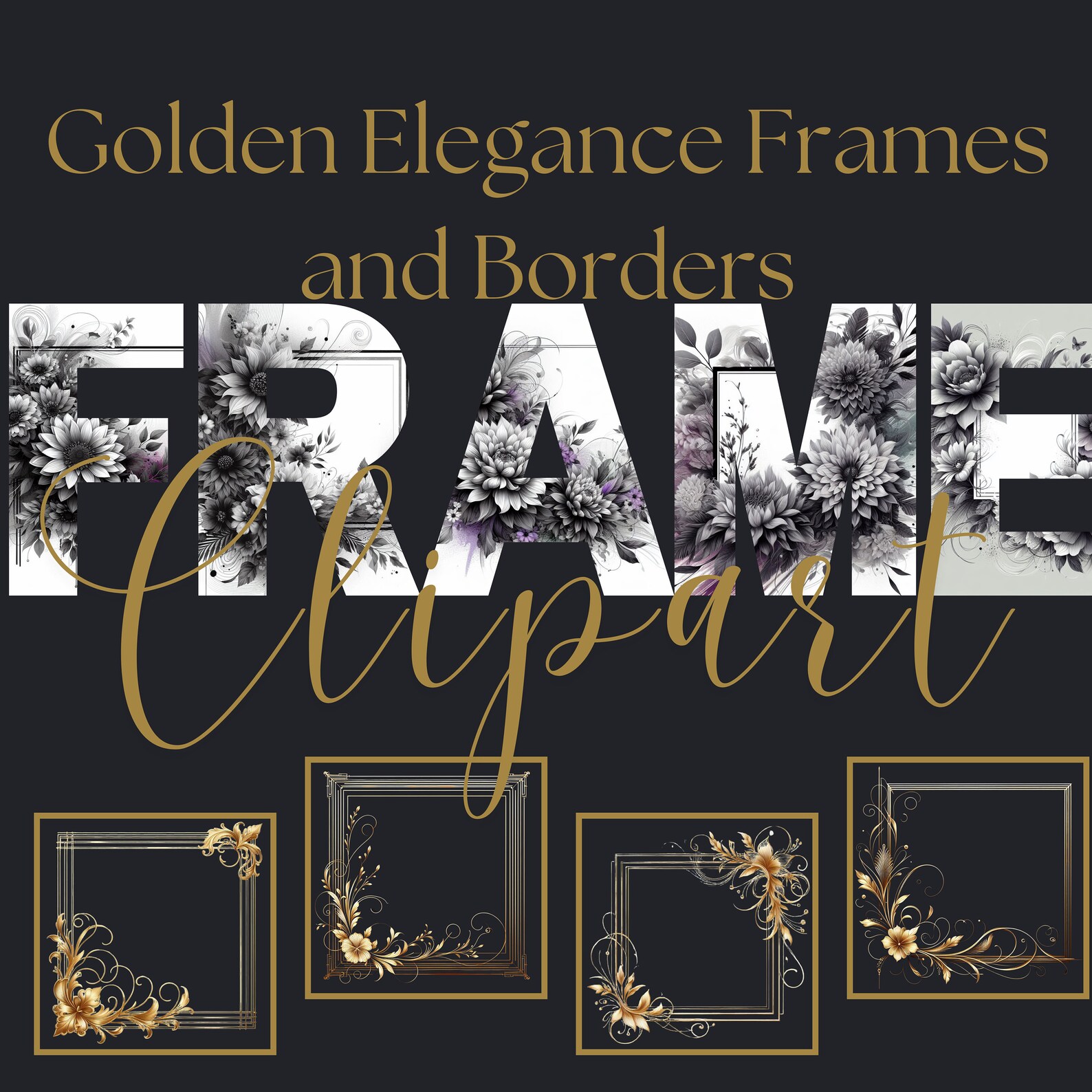 Gold Frames and Borders Bundle - 8 Digital Downloads - DIY Invitations ...