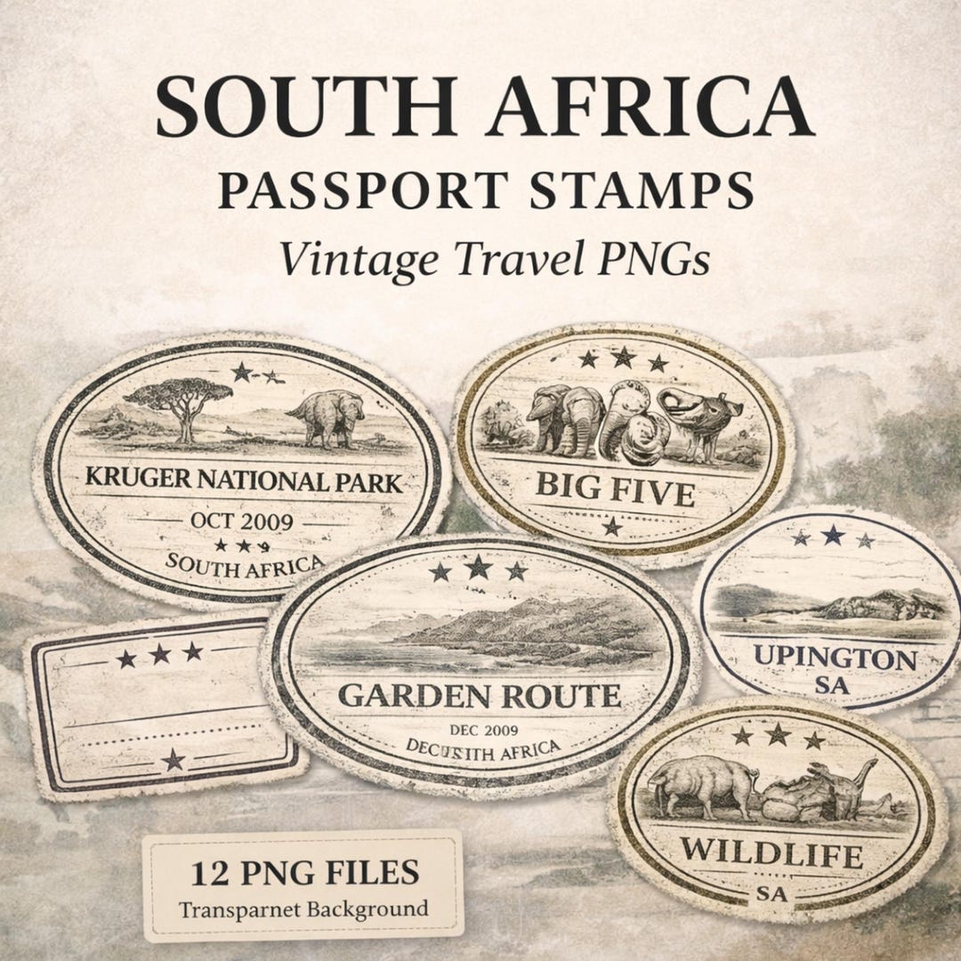 South Africa Passport Stamps PNG, Vintage Travel Stamp Clipart, Junk Journal Travel Ephemera ...