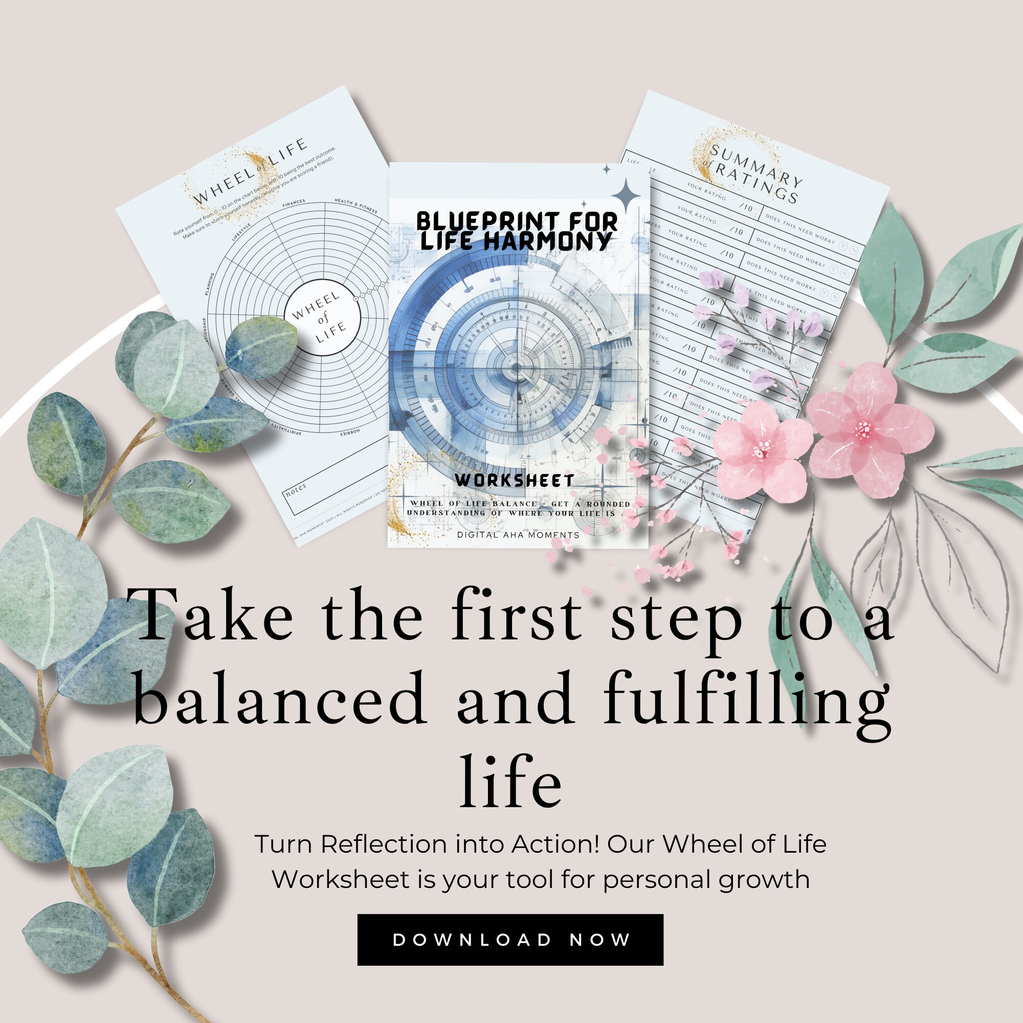 Wheel of Life Digital Download Blueprint for Life Harmony Worksheet ...