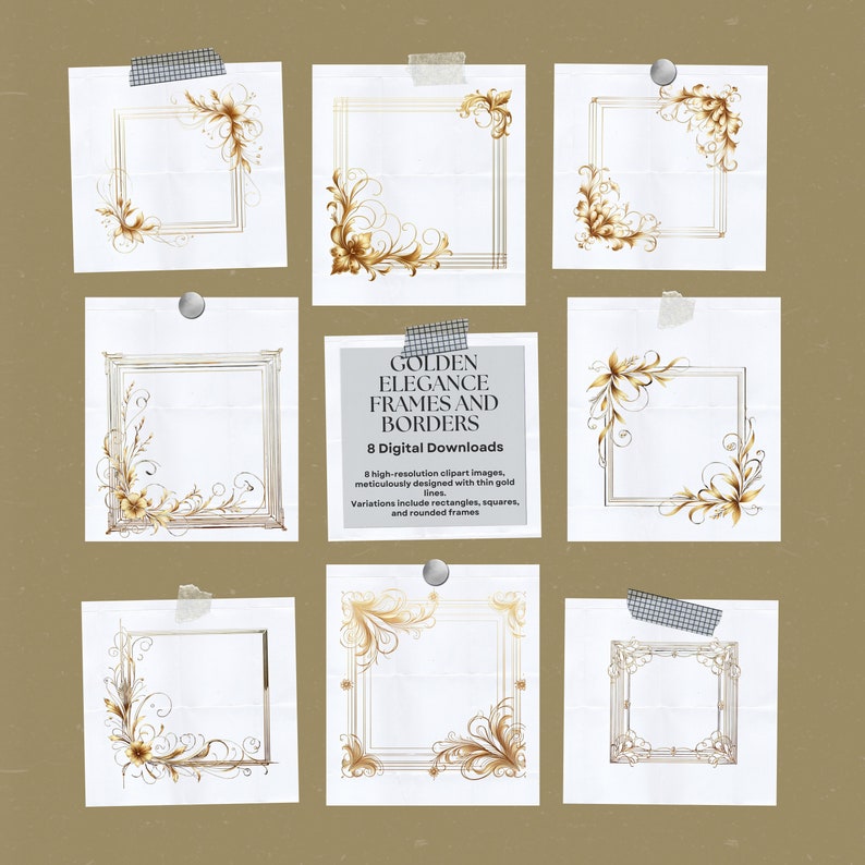 Gold Frames and Borders Bundle - 8 Digital Downloads - DIY Invitations ...