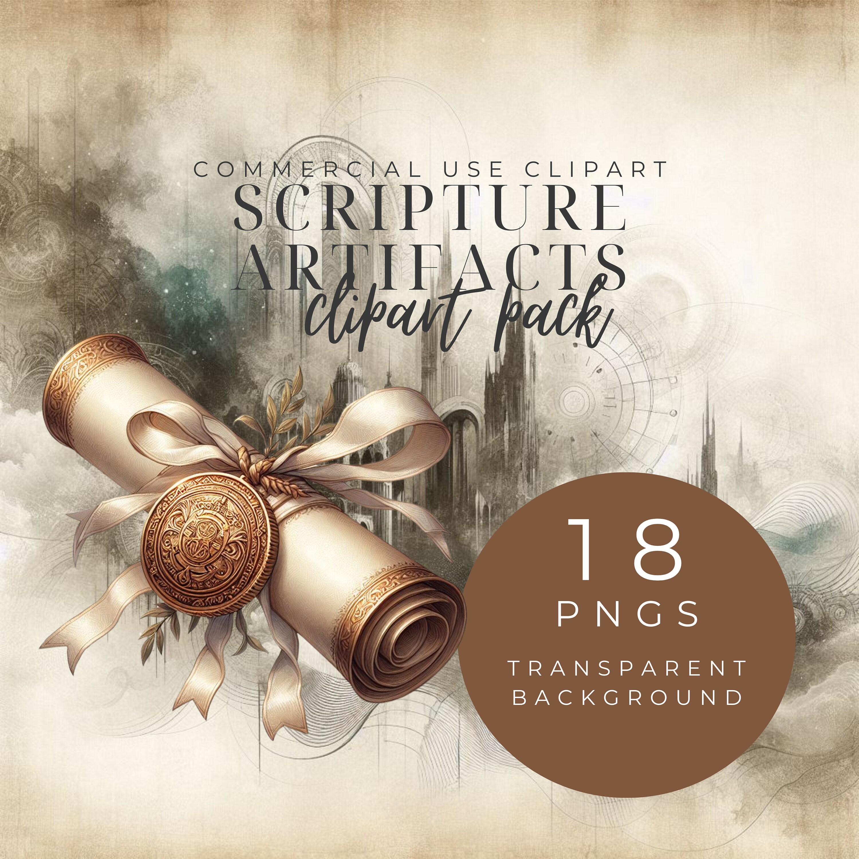 Divine Scrolls: Scripture Artifacts Clipart Bundle 18 Transparent Pngs ...