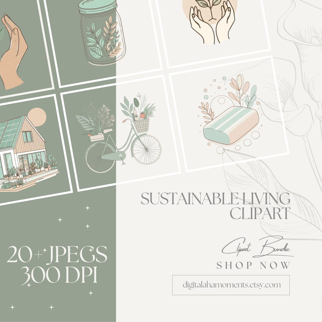 Sustainable Living Line Art Clipart Bundle | Minimalist Eco Icons ...