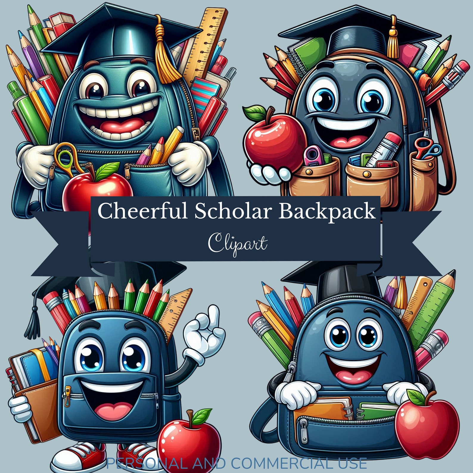 Back to School Clipart, Cute Backpack Character PNG, Transparent ...