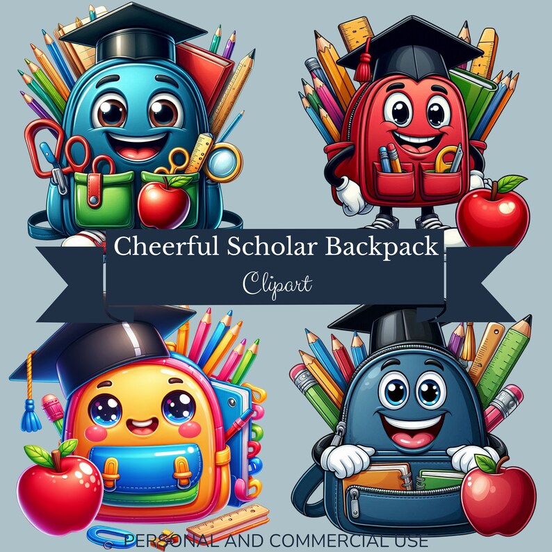 Back to School Clipart, Cute Backpack Character PNG, Transparent ...