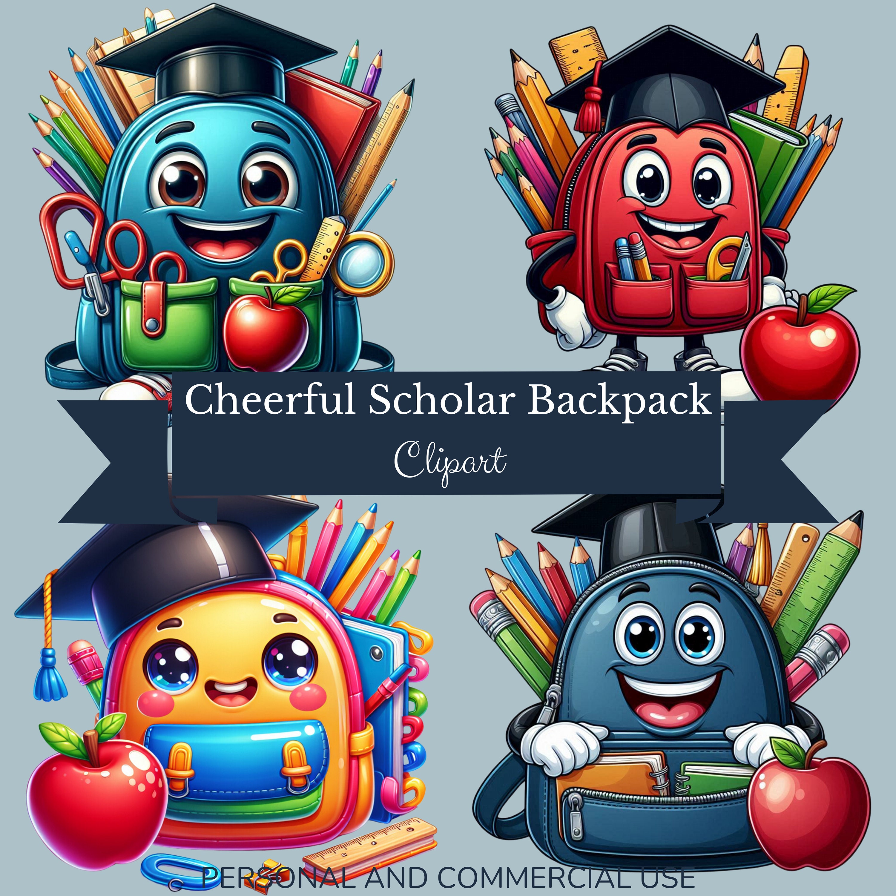 Back to School Clipart, Cute Backpack Character PNG, Transparent ...