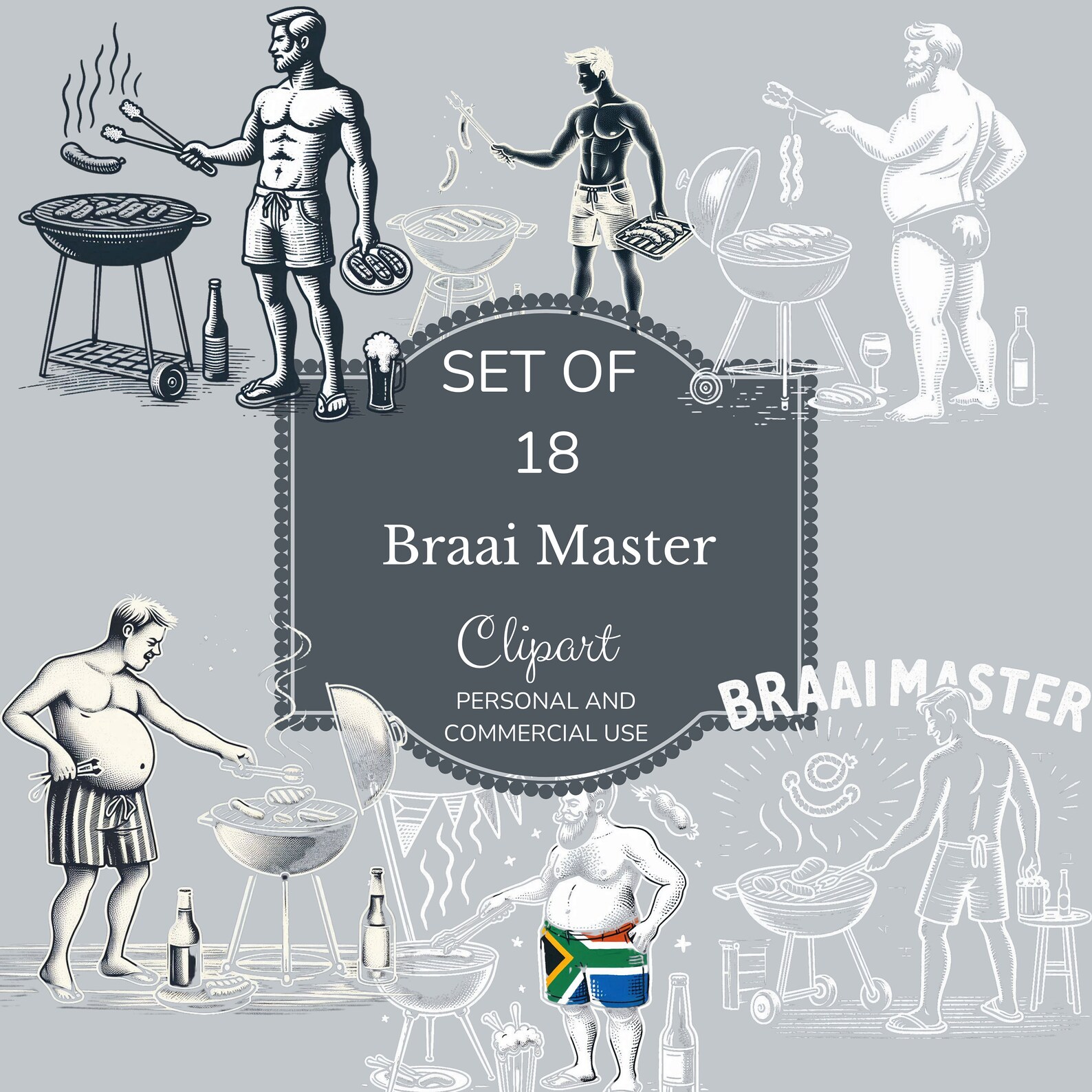 South African Braai Master Clipart Bundle: BBQ Graphics (digital ...