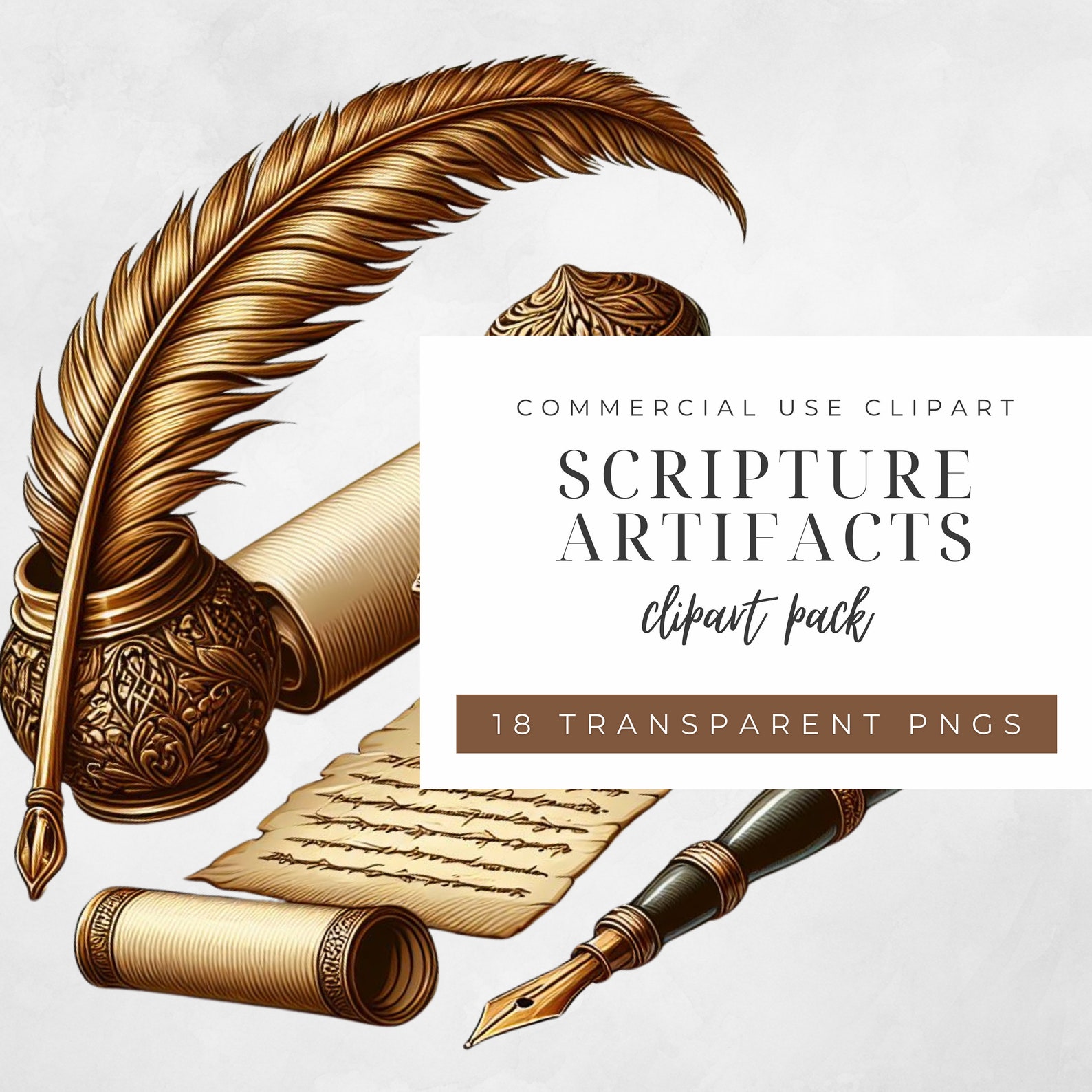 Divine Scrolls: Scripture Artifacts Clipart Bundle 18 Transparent Pngs ...