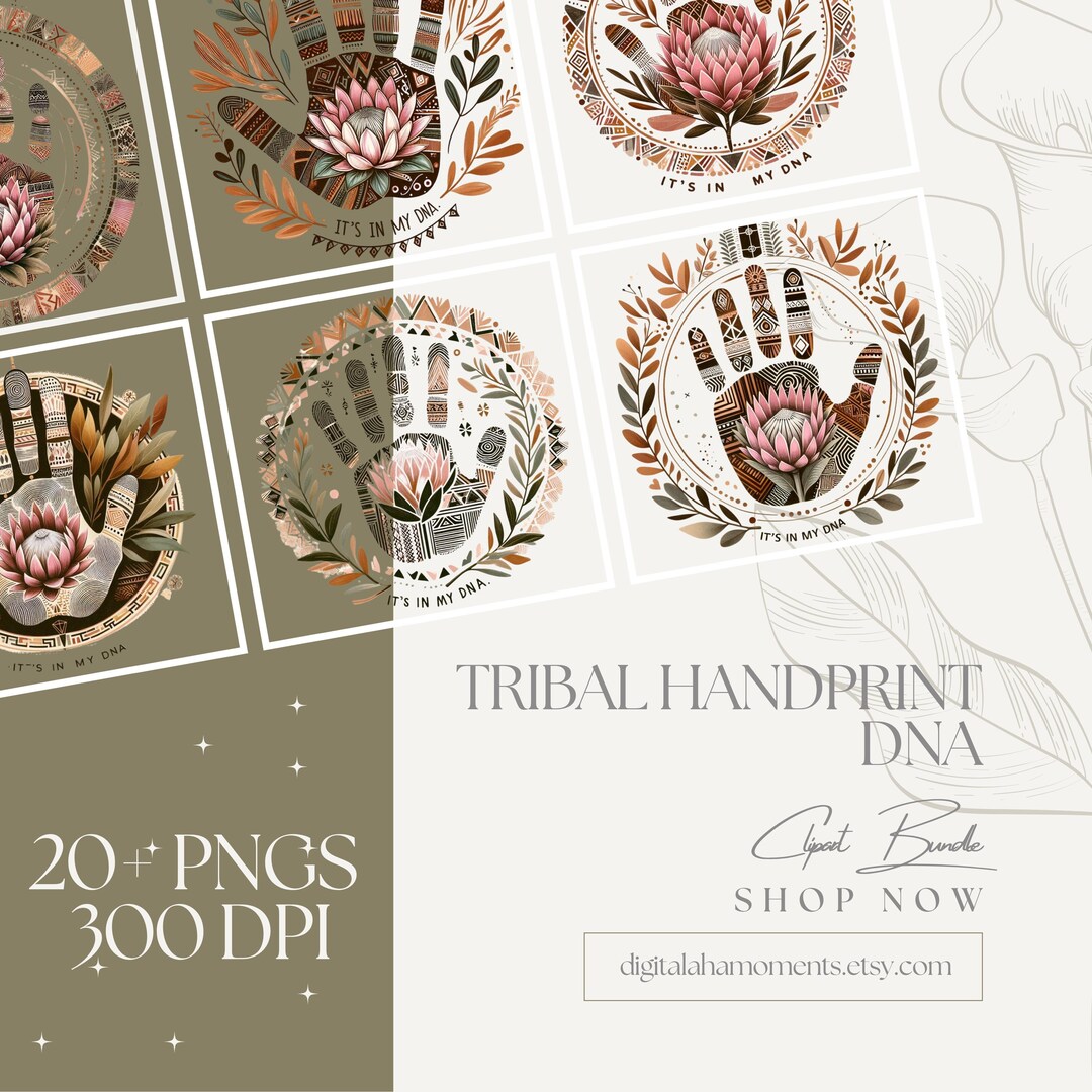 Tribal Handprint DNA Clipart | 20 Pngs With Protea & Pattern Art ...