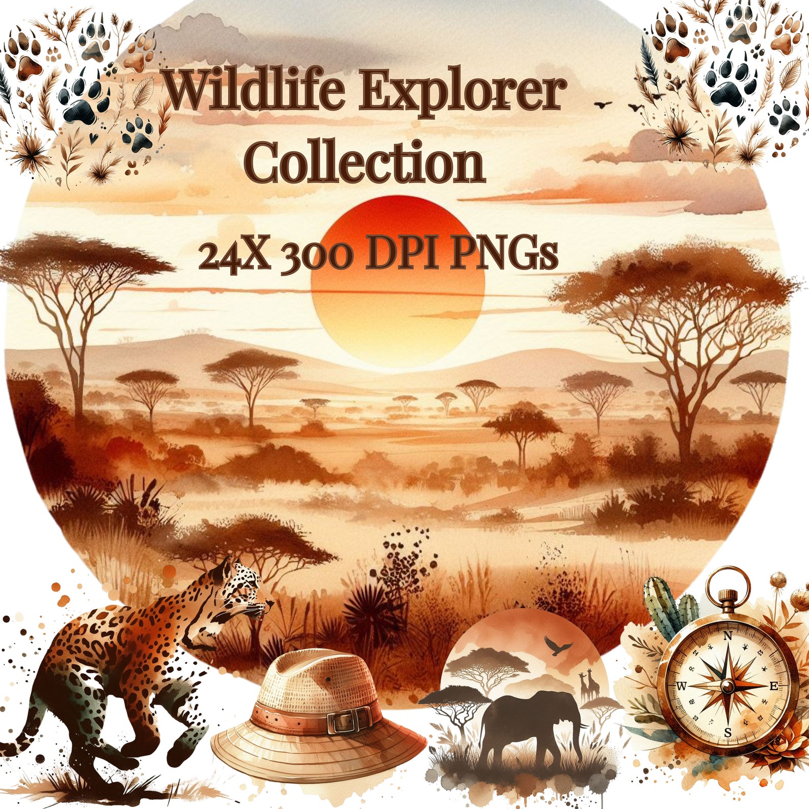 Wildlife Clipart Collection Explorer - 24 High-resolution Pngs Safari ...