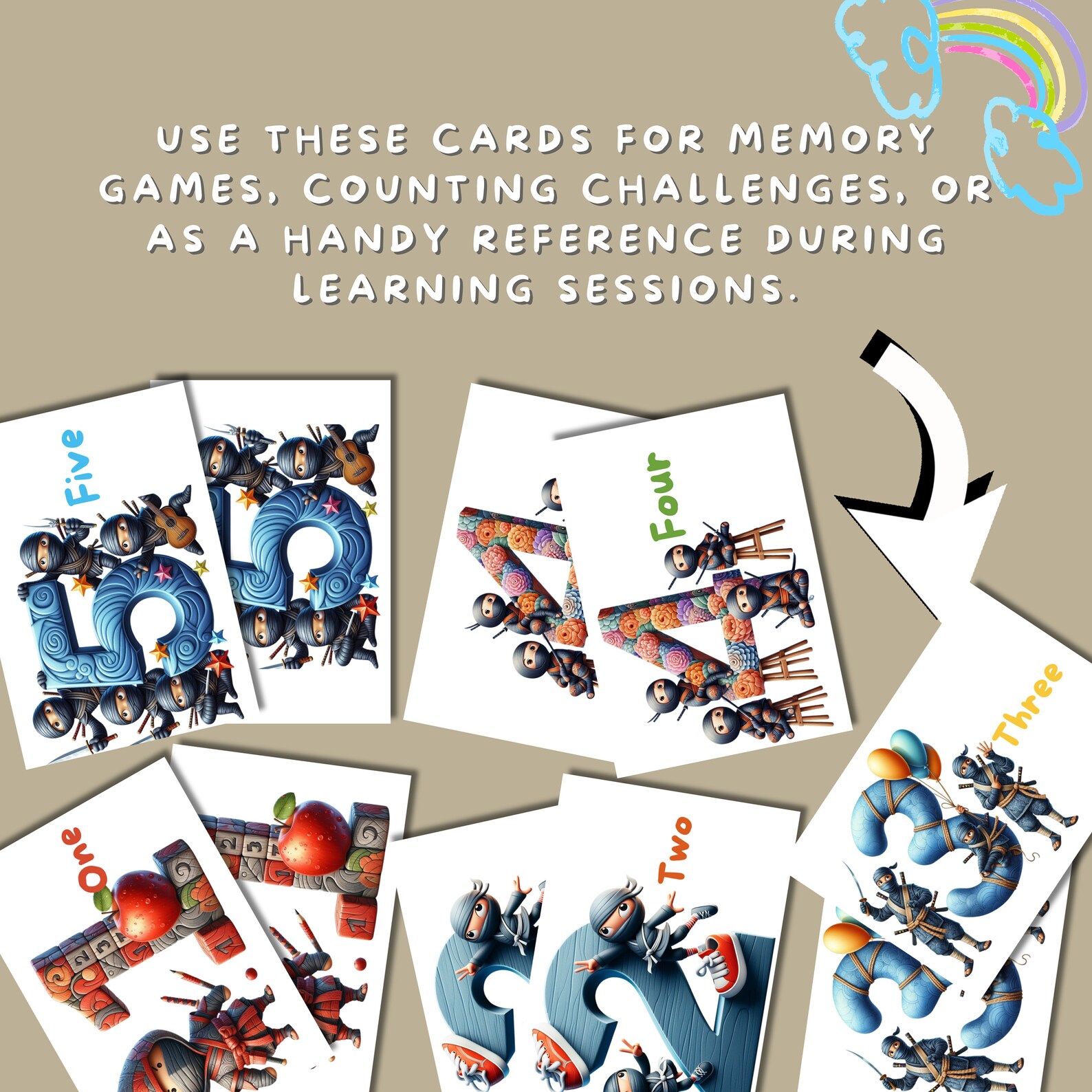 Number Flashcards Ninja Themed - 20 Printable Cards for Learning ...