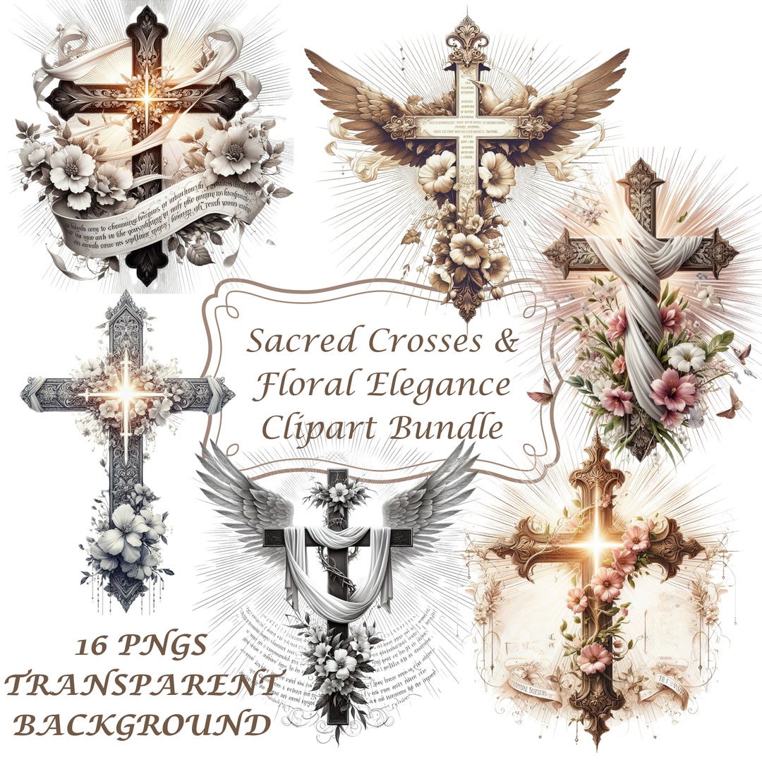 Sacred Crosses & Floral Elegance Clipart Bundle 16 High-quality PNG ...
