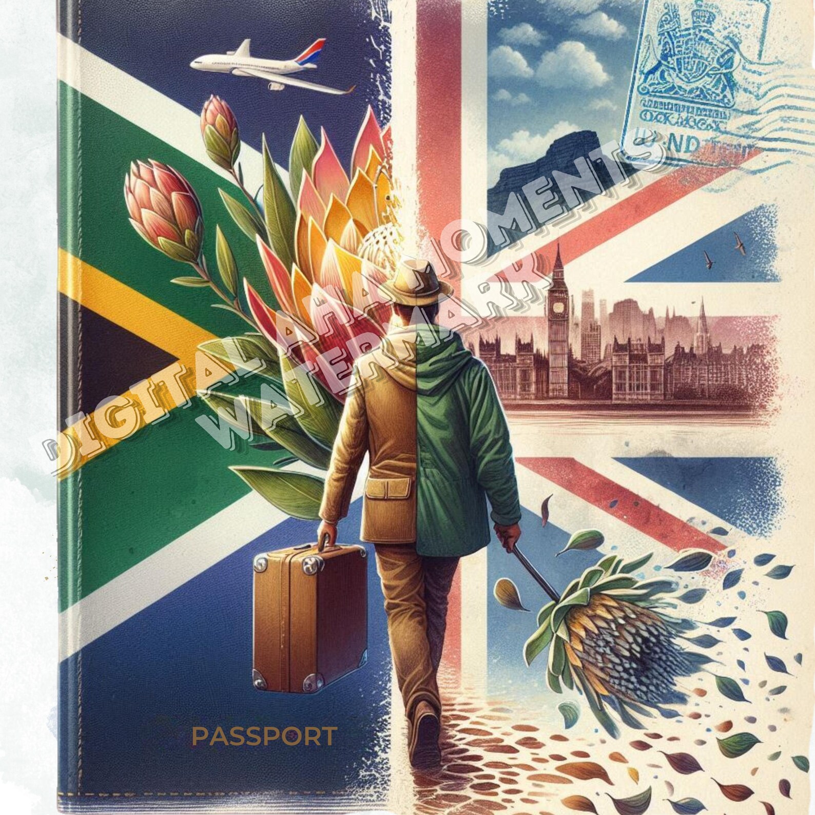 South Africa UK Migration PNG | Watercolor Emigration Art | Safari to ...