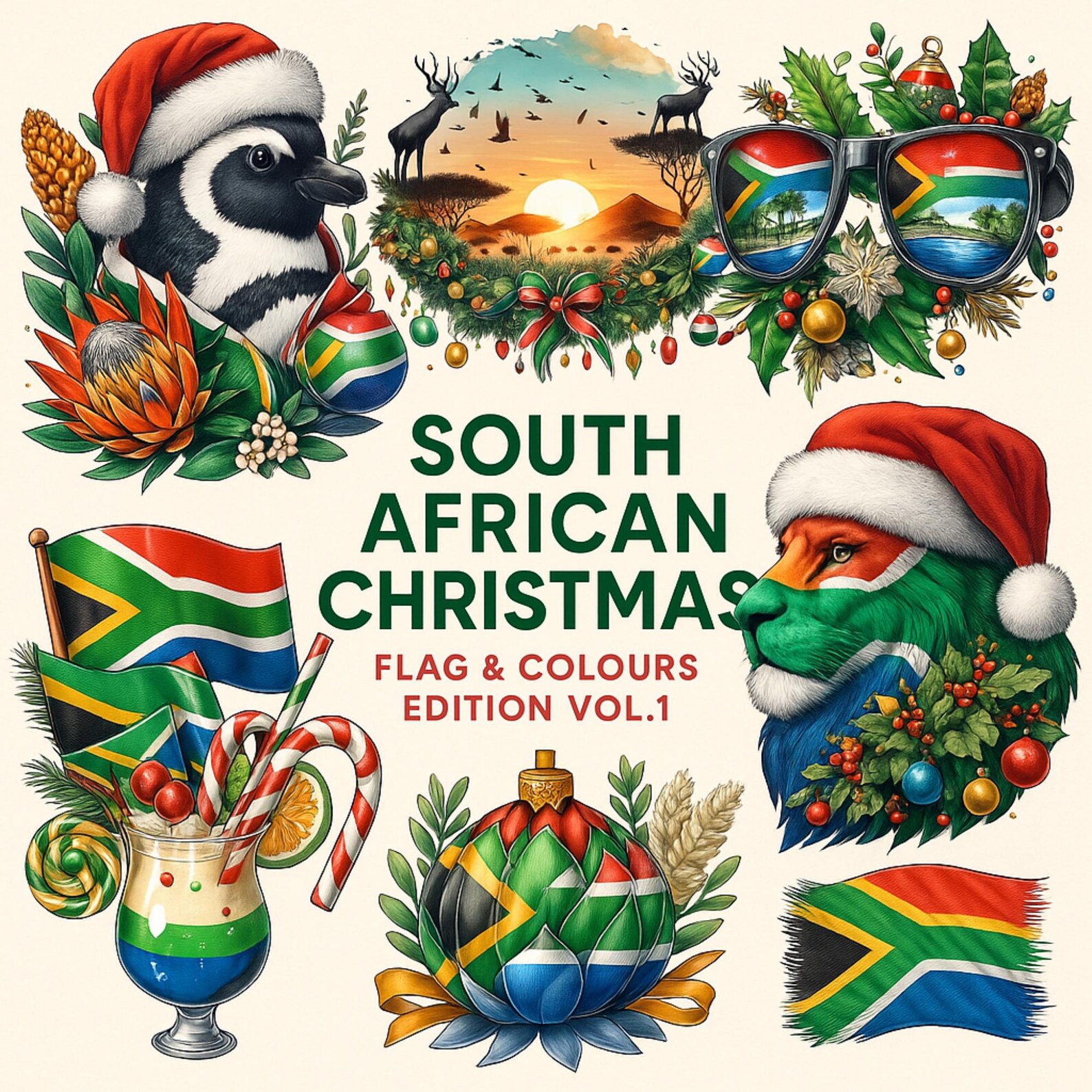 South African Christmas Clipart Bundle Vol.1 | 50 Pngs | Flag & Colours ...