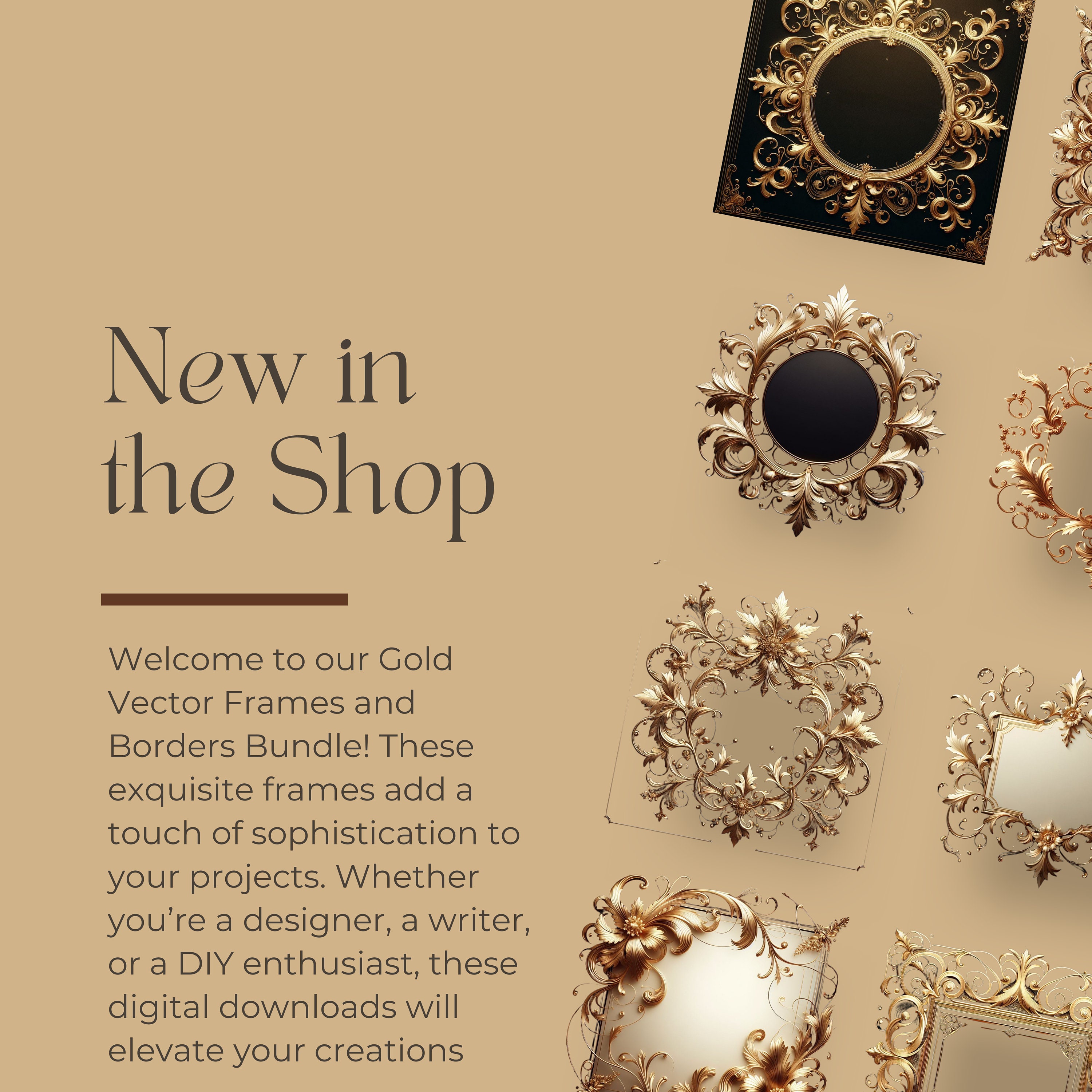 Gold Border Vector Collection - 8 Digital Downloads - 8 High-resolution Vector Images ...