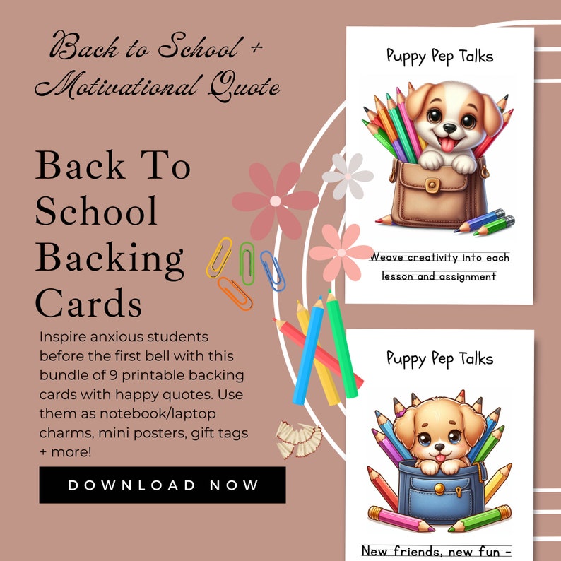 Pocket Hug Card Back to School Backing Cards - Cute Puppy Motivational ...