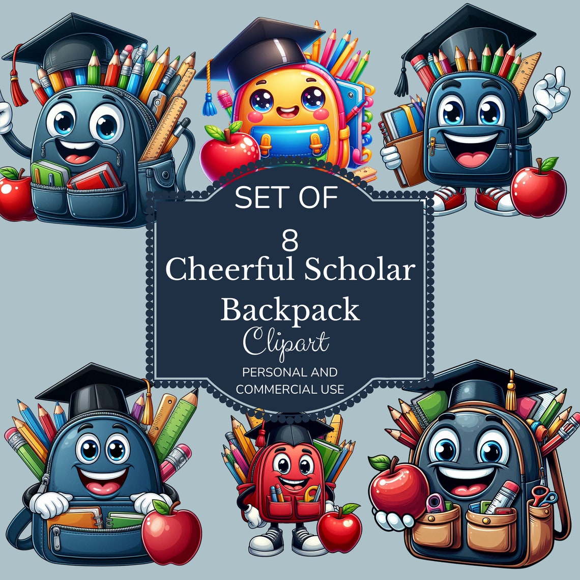 Back to School Clipart, Cute Backpack Character PNG, Transparent ...