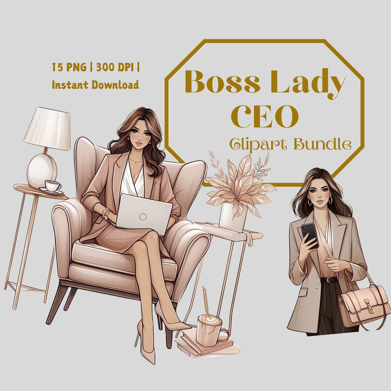 Boss Lady Clipart: Chic CEO, Blush Pink & Gold (15 Pngs) - Etsy